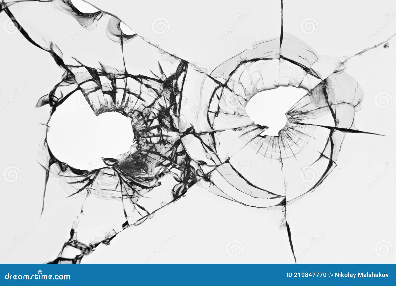 The Effect of Broken Glass from a Shot. Holes from Pistol Bullets in ...