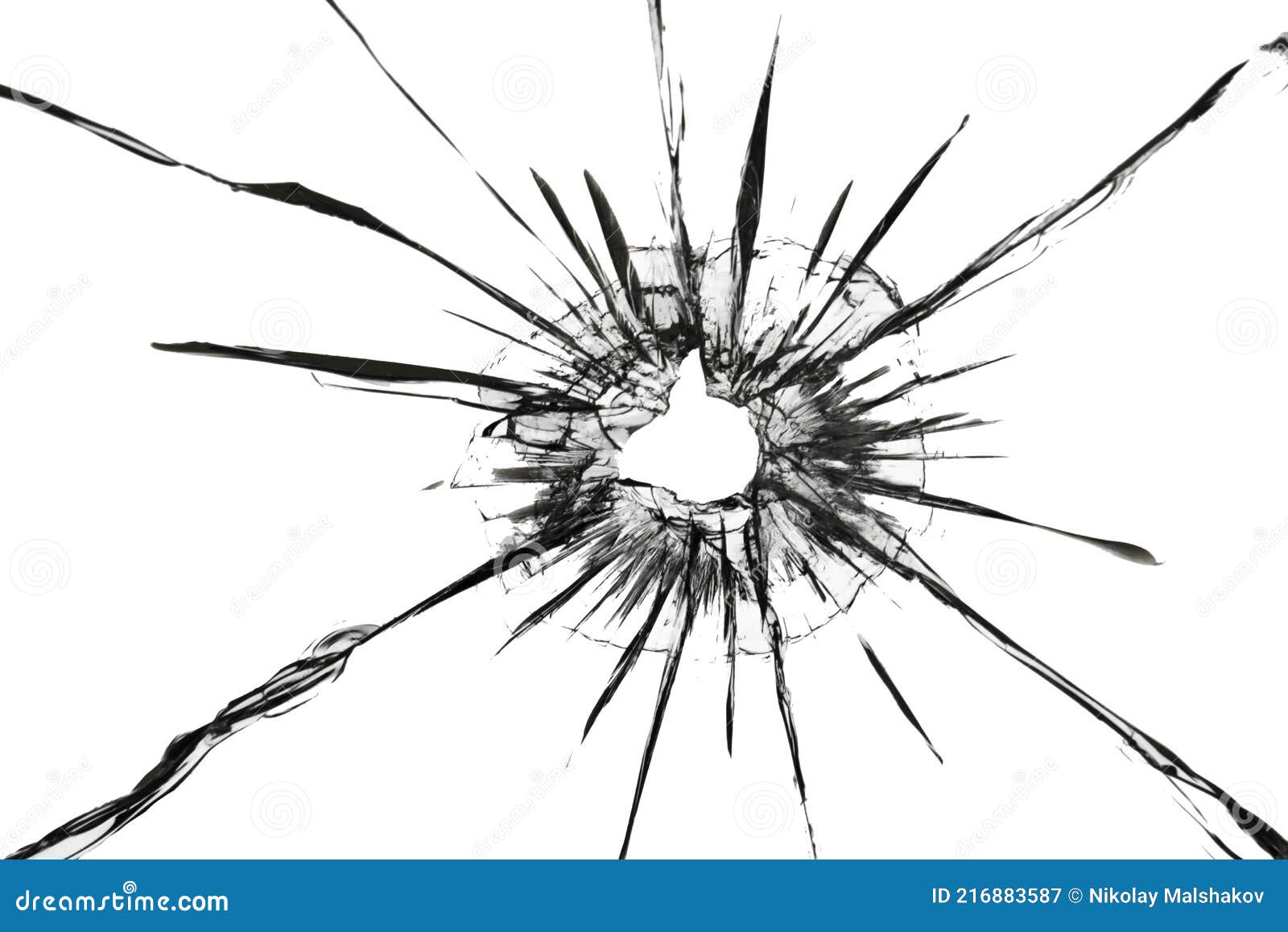 The Effect of Cracks on Broken Glass from a Shot of a Weapon. a Hole in ...