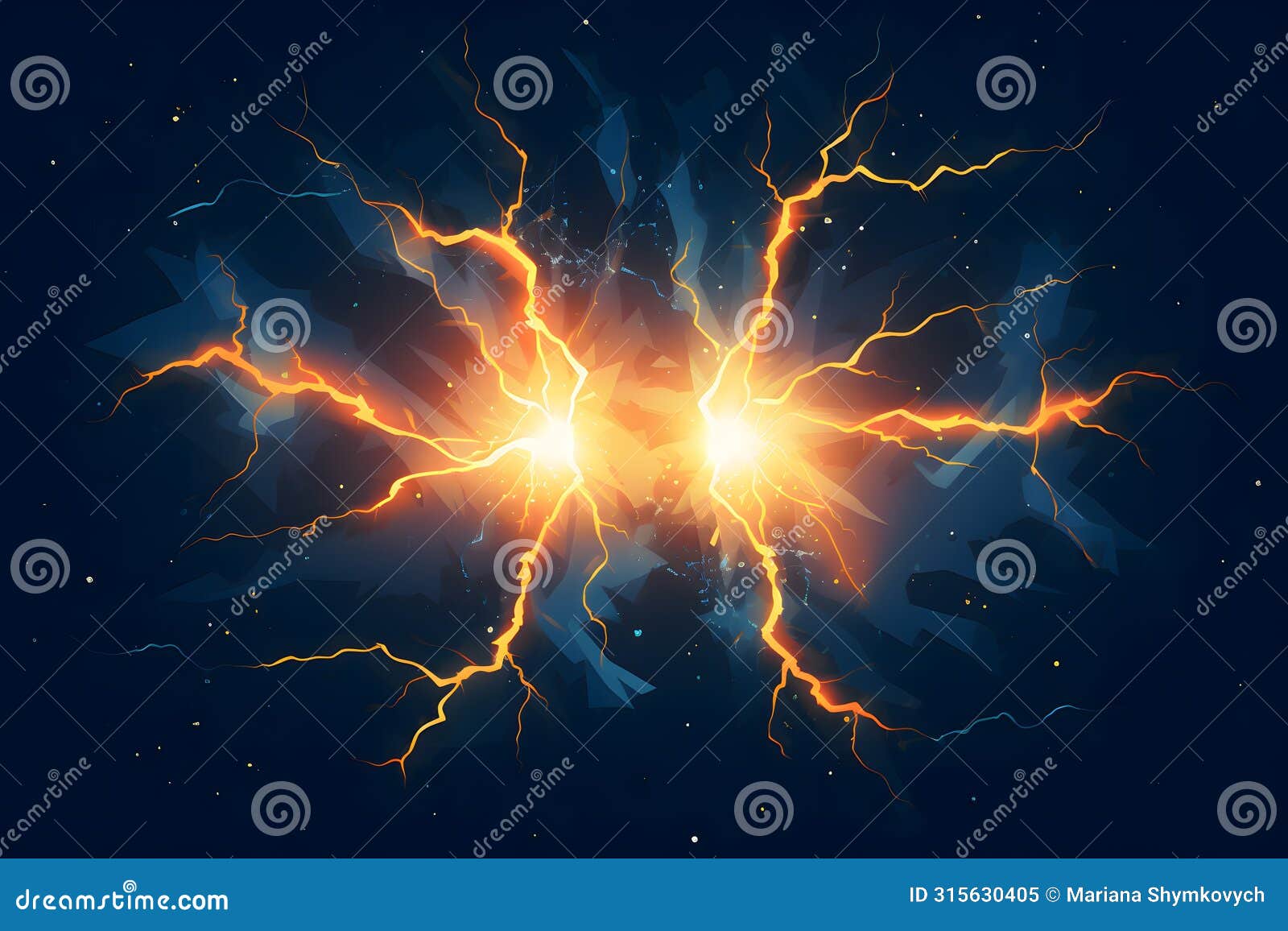 Effect of Lightning Strike and Sparks in Cartoon Style. Stock ...