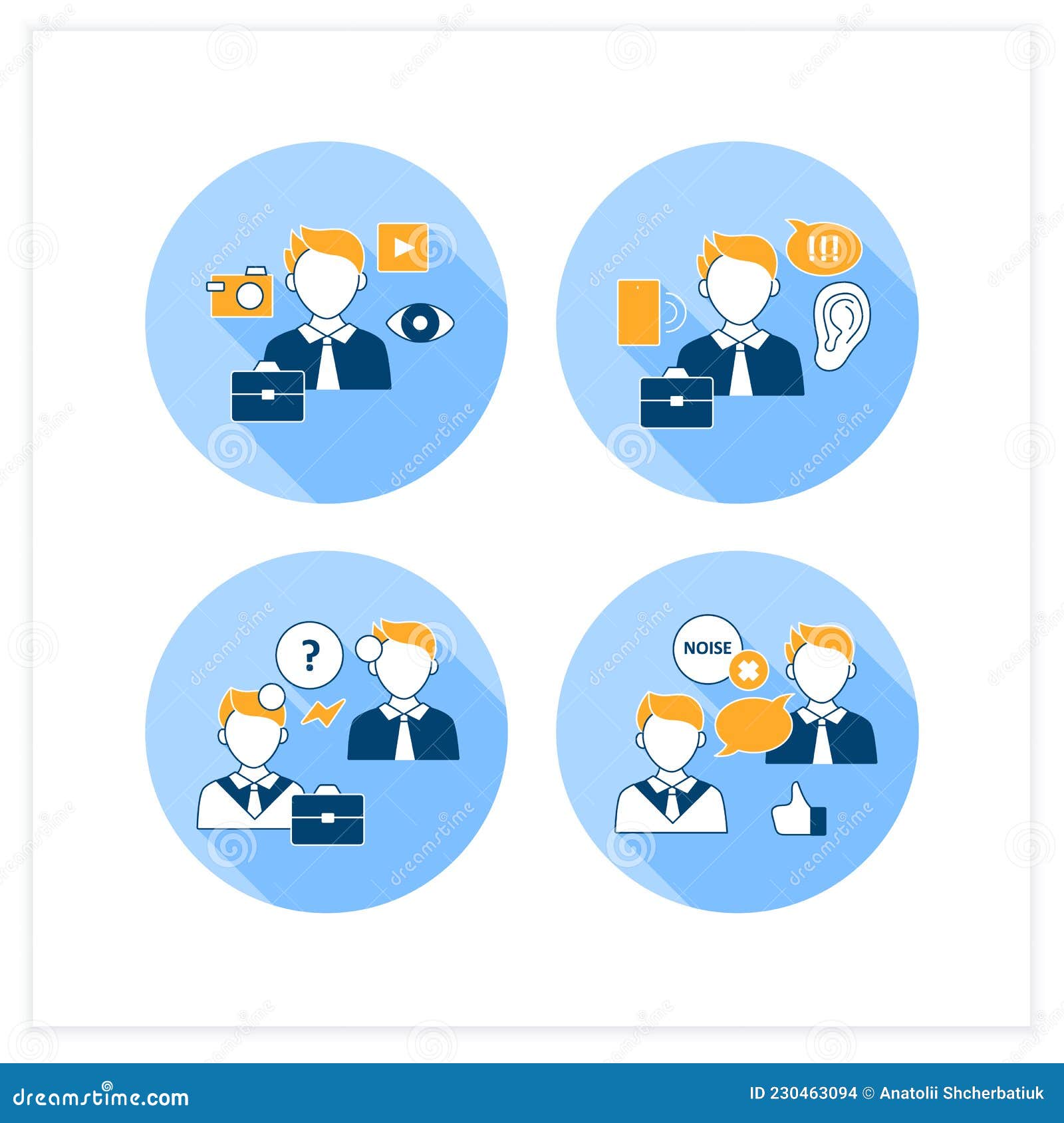 Effective Communication Flat Icons Set Stock Vector - Illustration of ...
