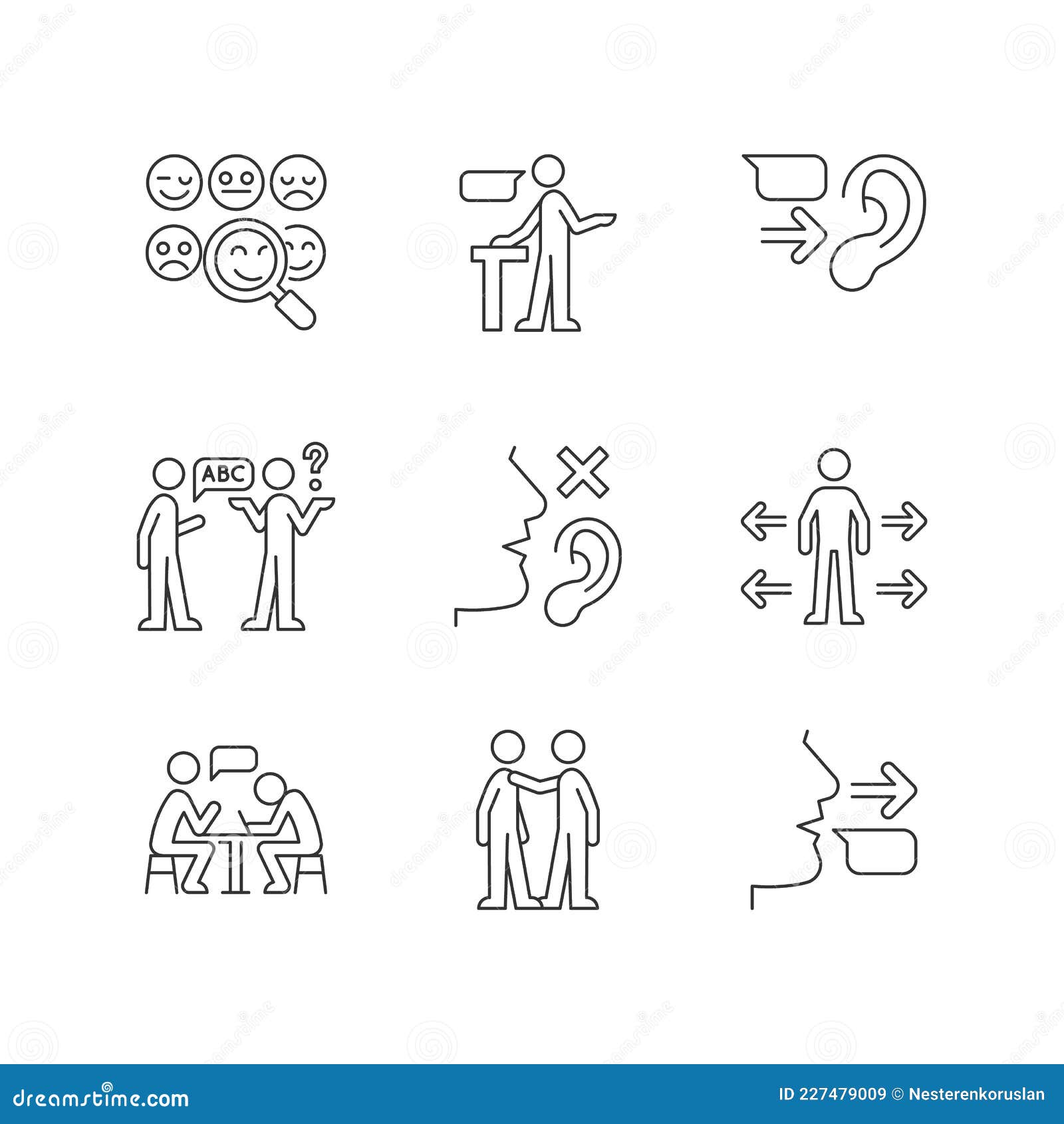 Effective Communication Linear Icons Set Stock Vector - Illustration of ...
