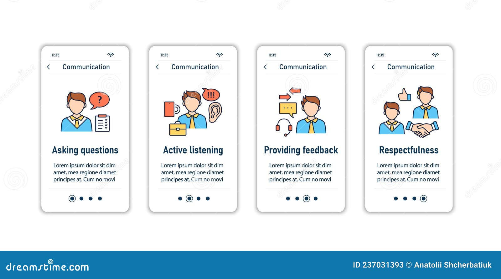 Effective Communicate Onboarding Mobile App Screen Stock Vector ...