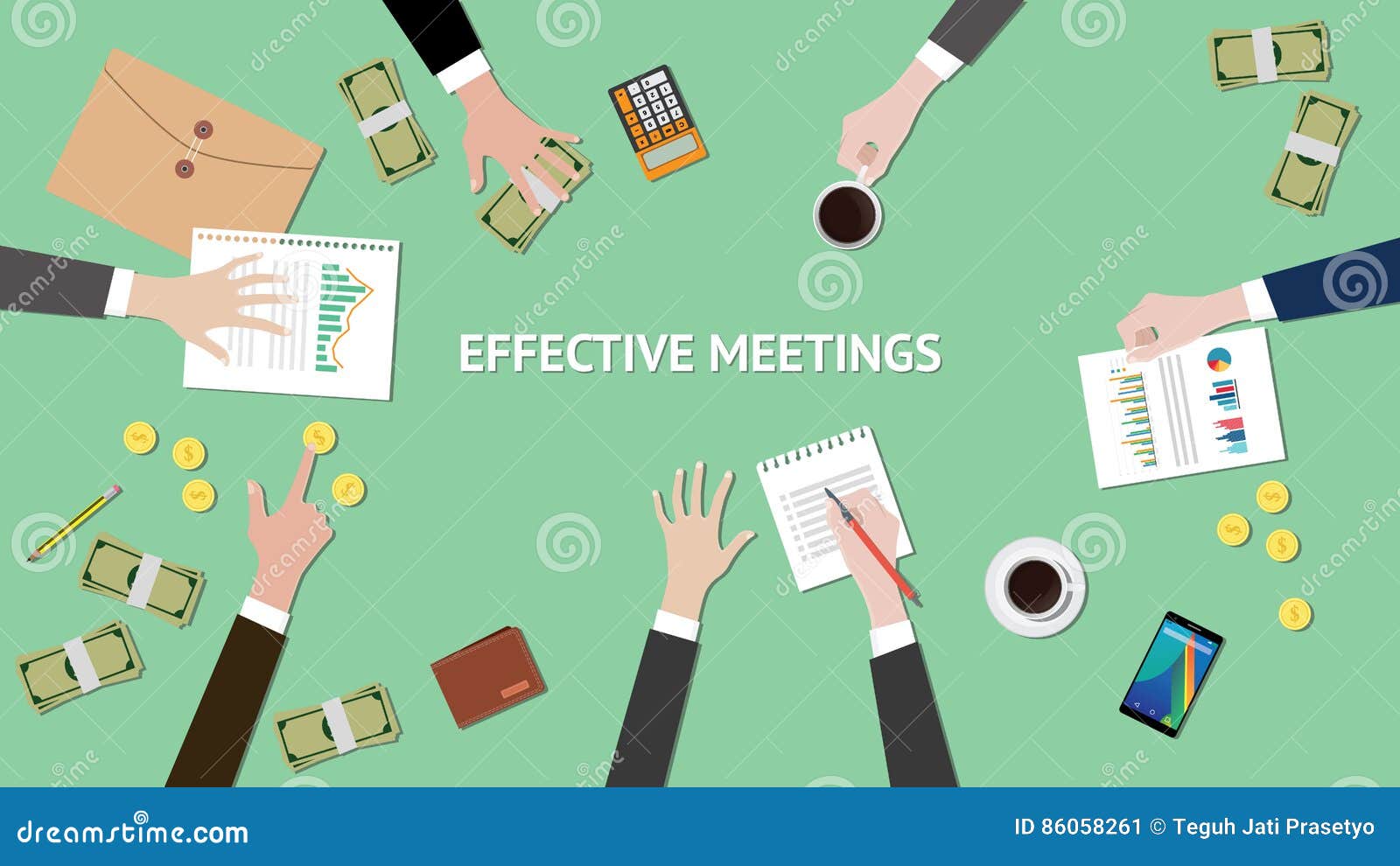 Effective Meetings Illustration With Paperworks, Money And Folder ...