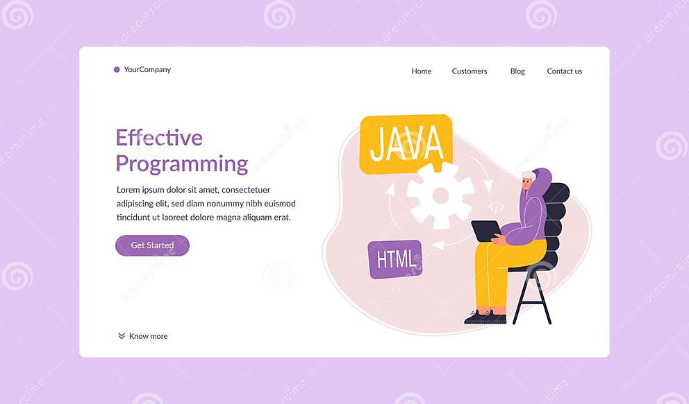 Effective Programming Landing Page. Cartoon Flat Man Developer Working ...