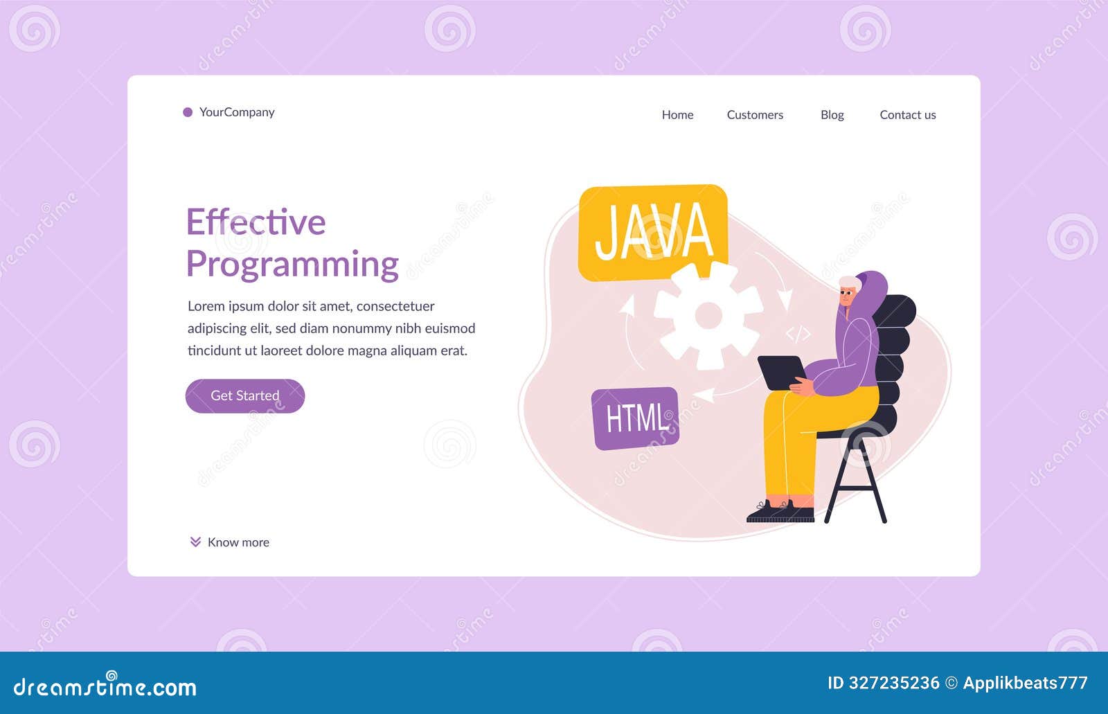 Effective Programming Landing Page. Cartoon Flat Man Developer Working ...