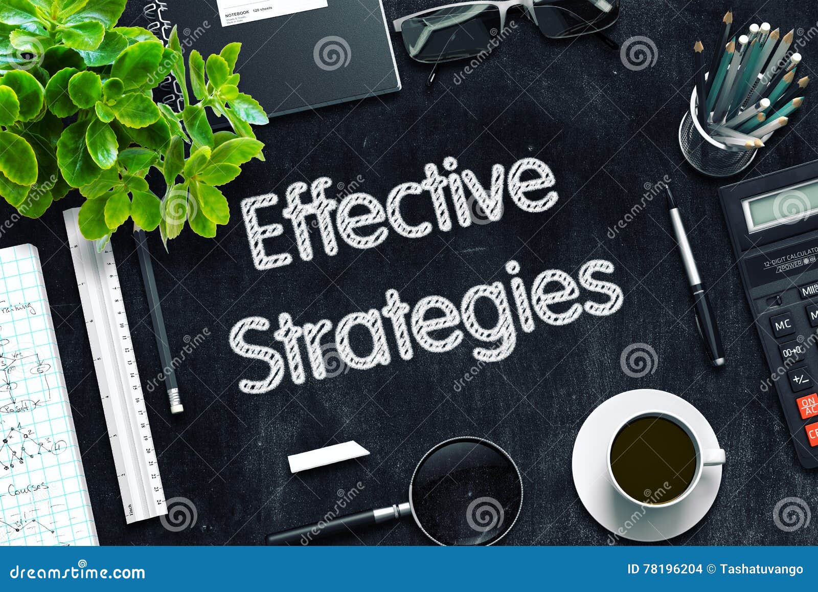 Effective Strategies on Black Chalkboard. 3D Rendering. Stock Photo ...