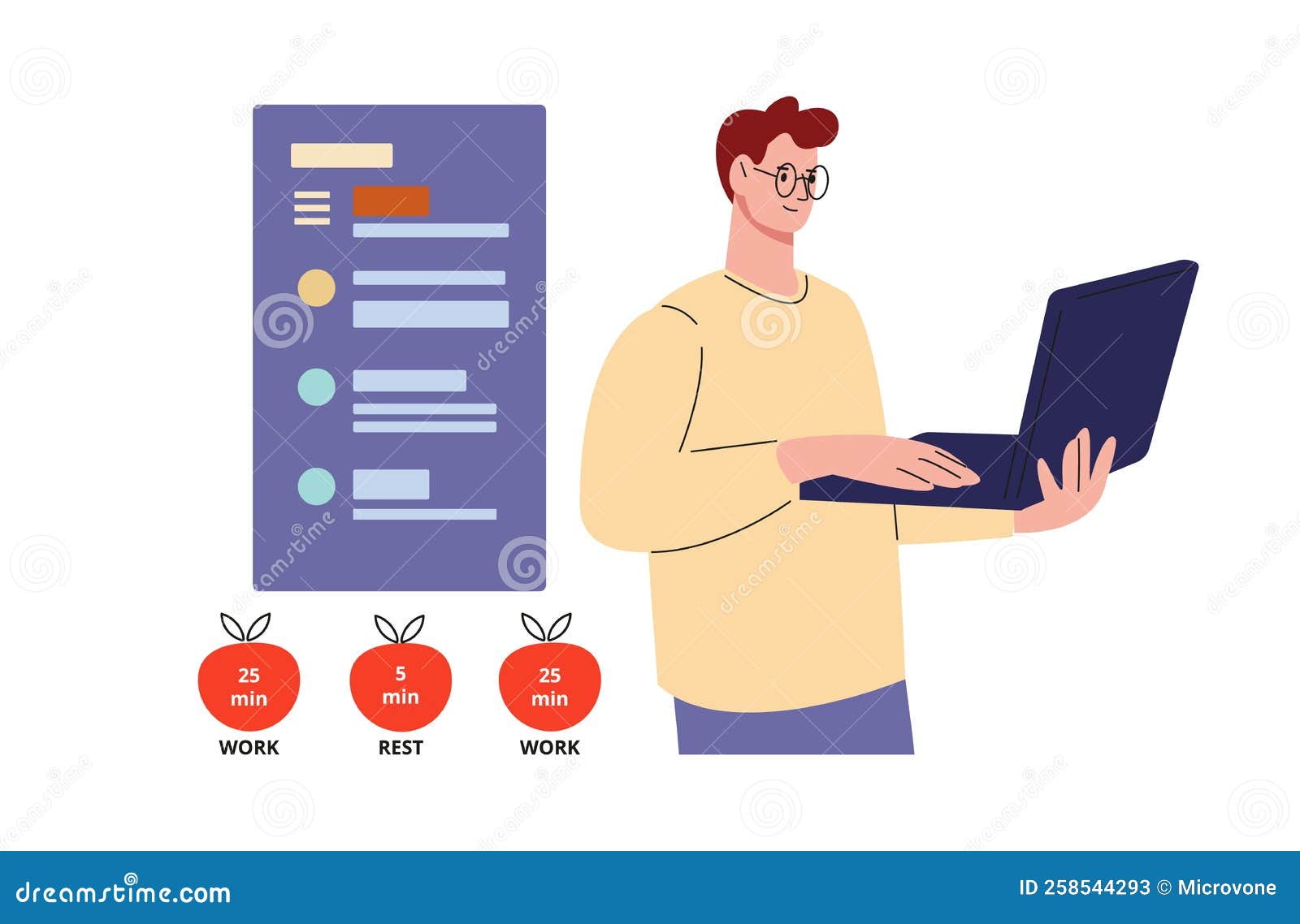 Effective Time Management. Man Work with Computer, Pomodoro Technique ... Effective Time Management. Man Work with Computer, Pomodoro Technique ...