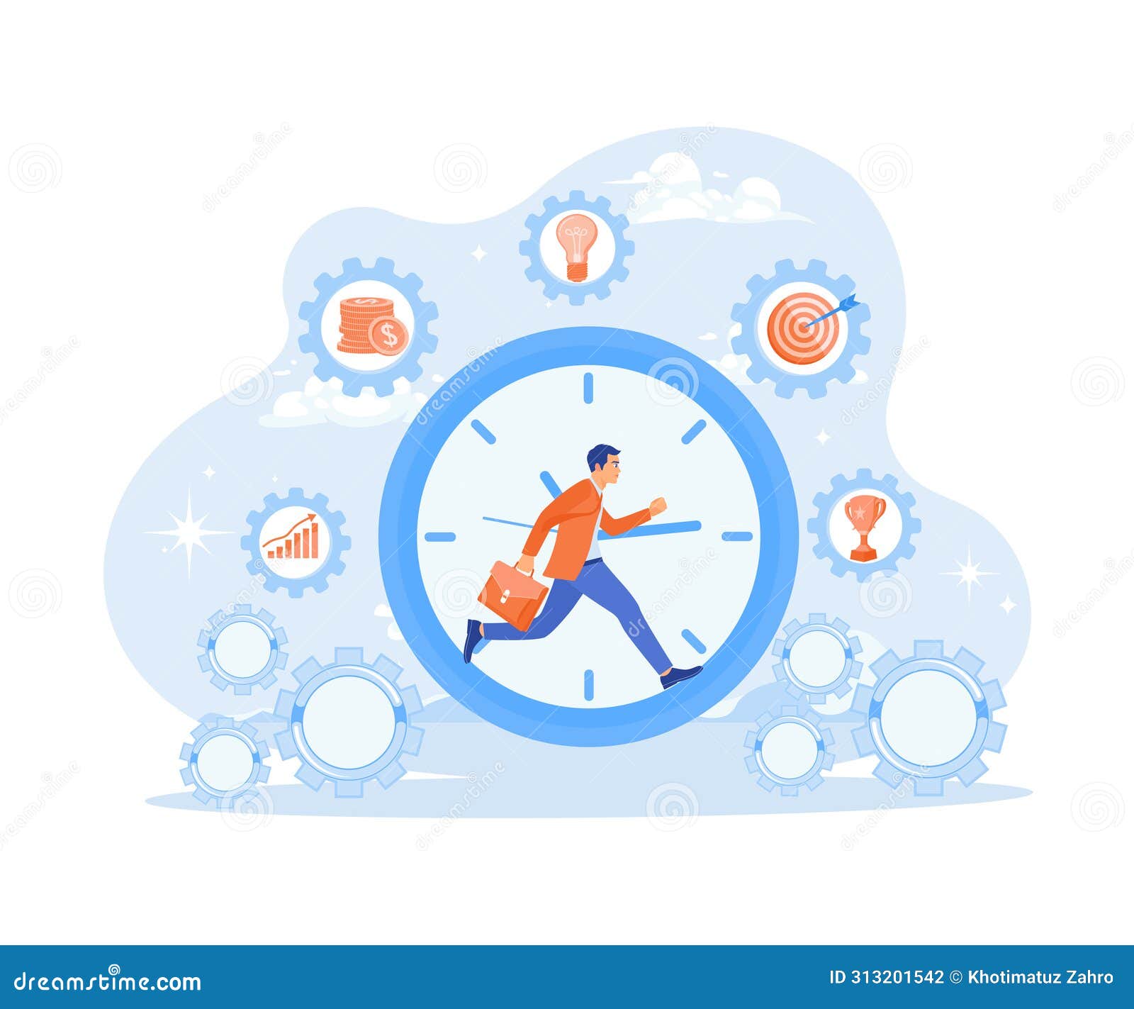 Effective Time Management. Men Complete Work on Time To Achieve Goals ...