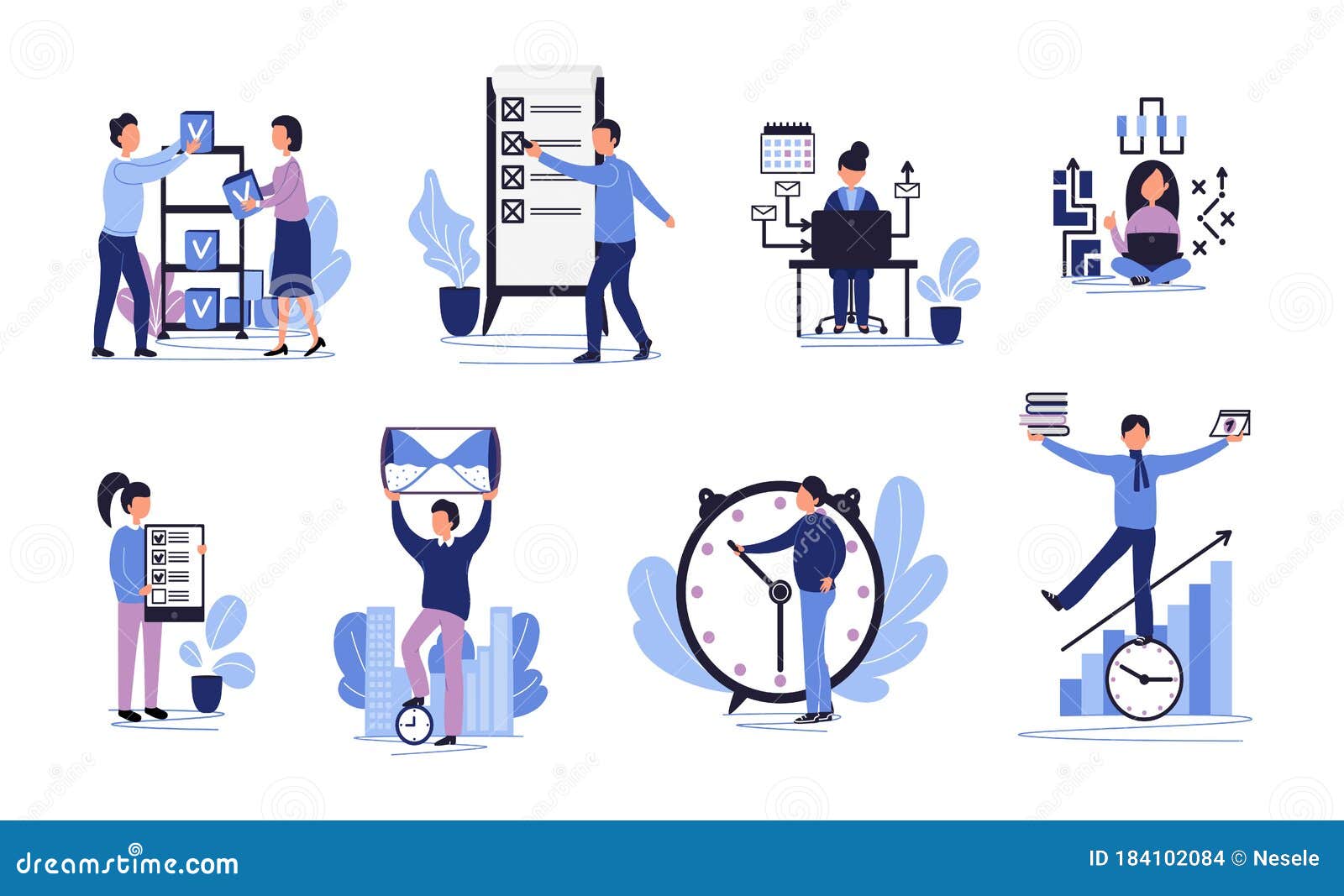 Effective Time Management Set with Flat Characters. Task and ...