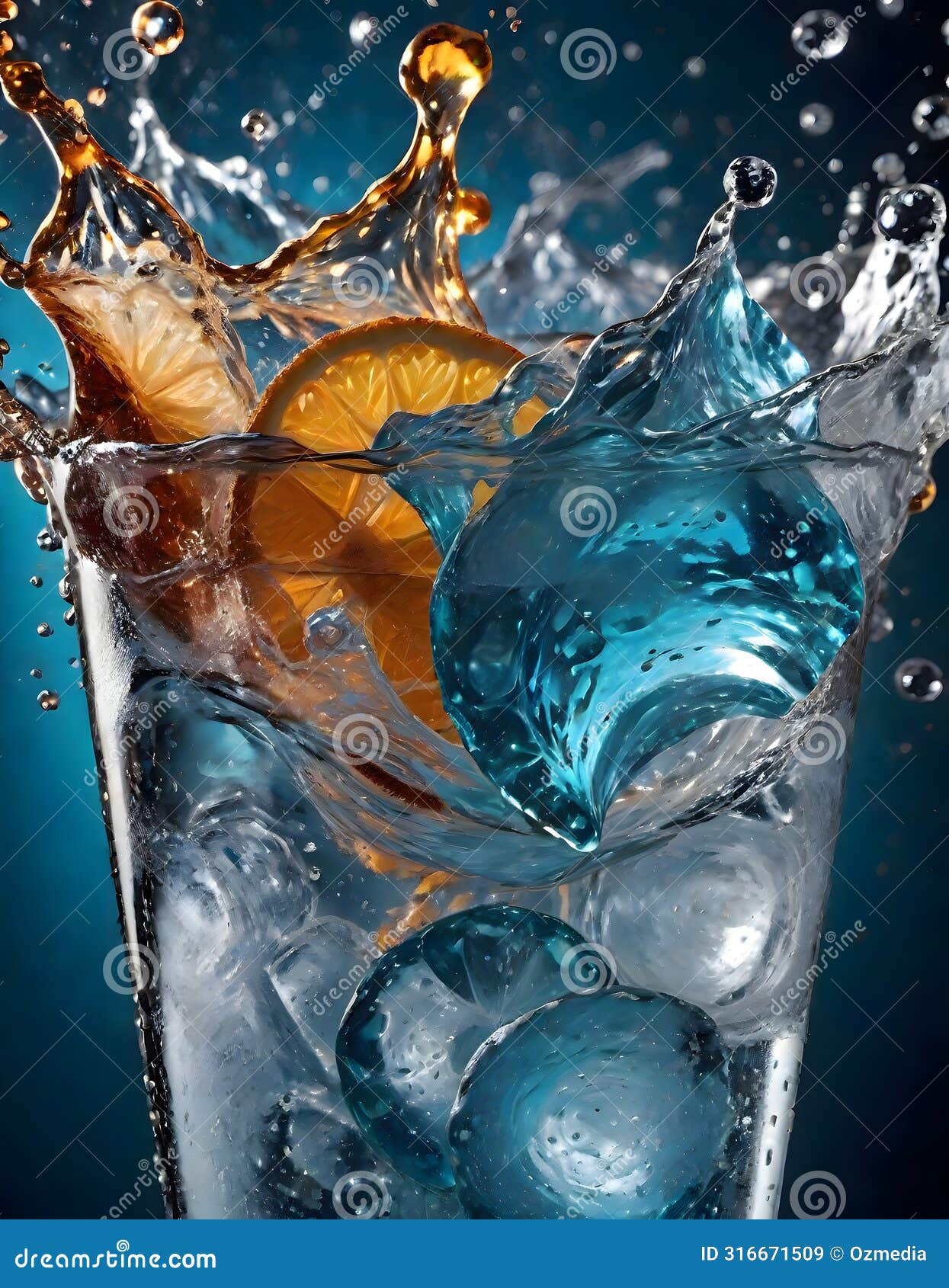 Effervescent Effect of Blue and Orange Liquids in Glass, Generative AI ...