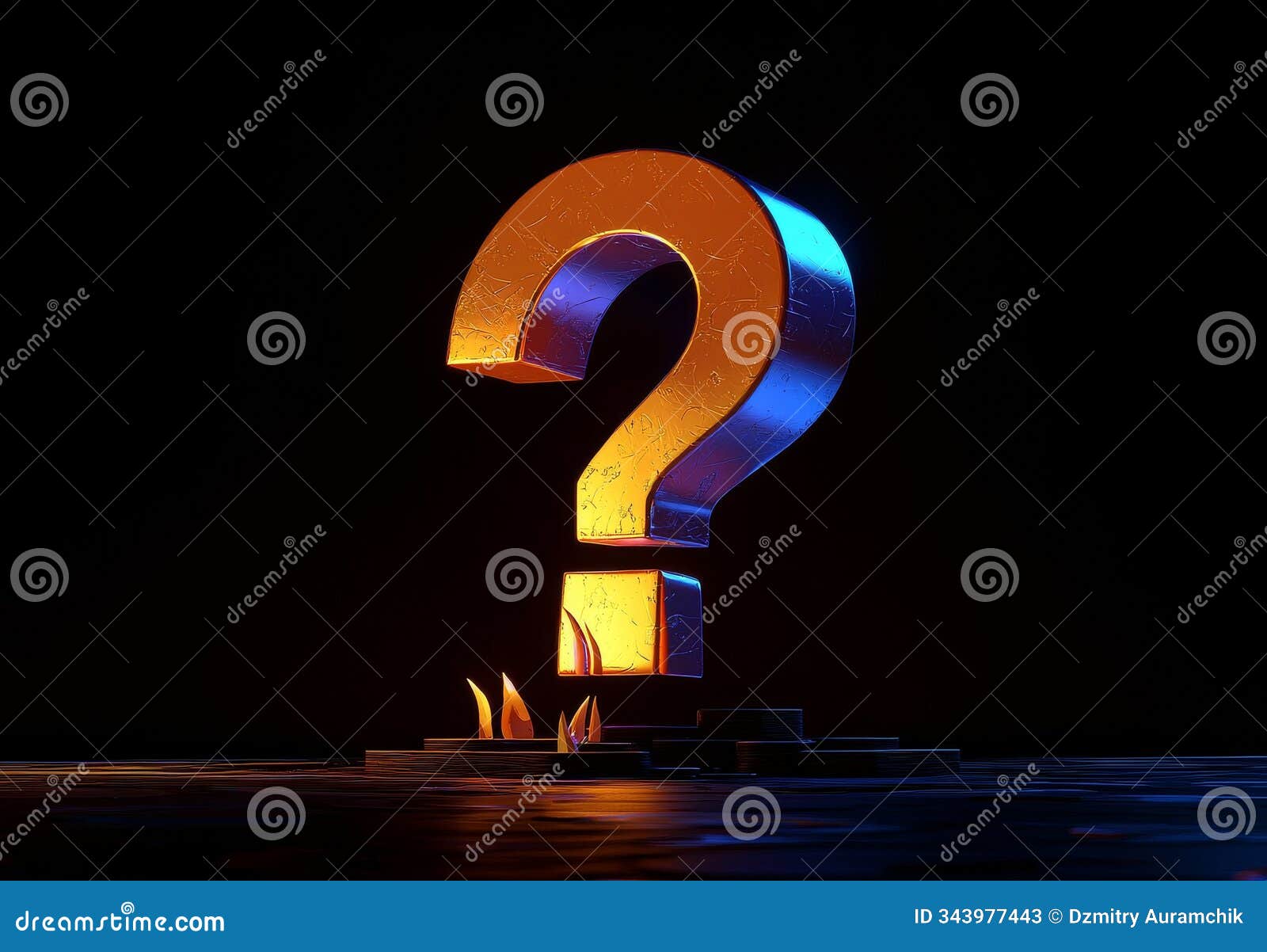 An Effervescent Neon Question Mark with Flames Emerges from the Center ...