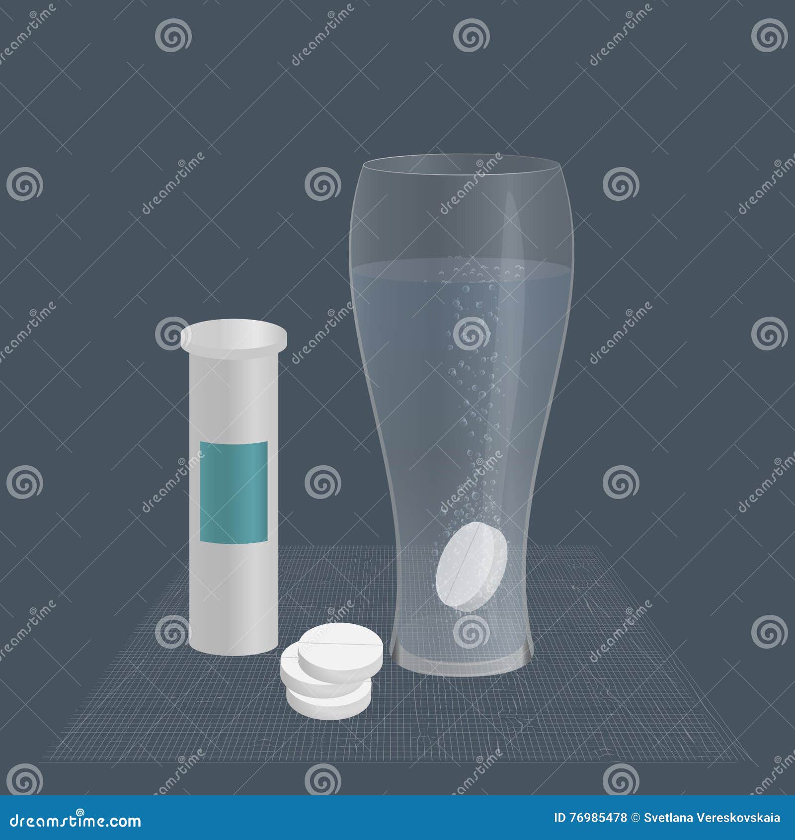 Effervescent Tablet In A Glass Of Water, And Packaging The Tablets On ...