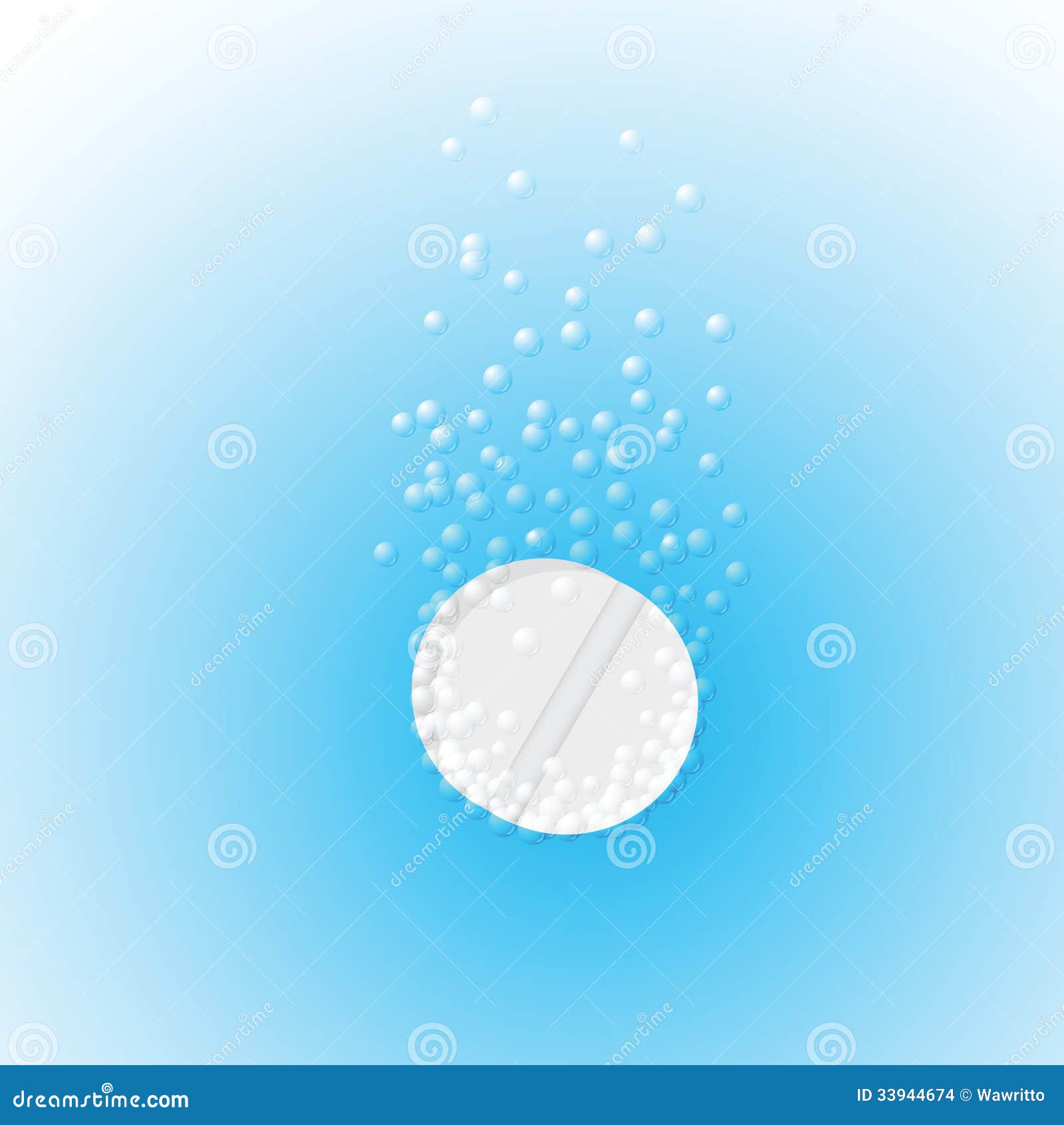 Effervescent Tablet in Water with Bubbles on a Blu Stock Vector ...