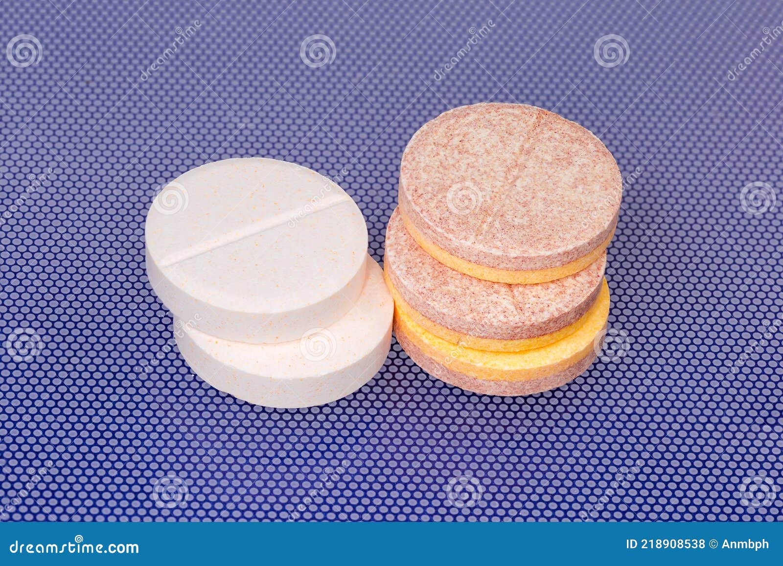 Effervescent Tablets on Blue Surface, Close-up in Selective Focus Stock ...