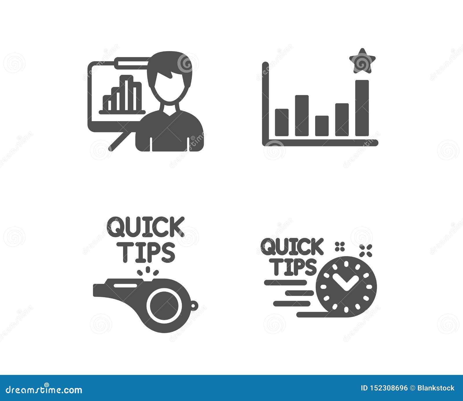 Efficacy, Presentation Board and Tutorials Icons. Quick Tips Sign ...
