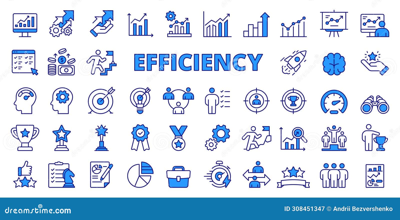 Efficiency Icons in Line Design, Blue. Efficiency, Productivity ...