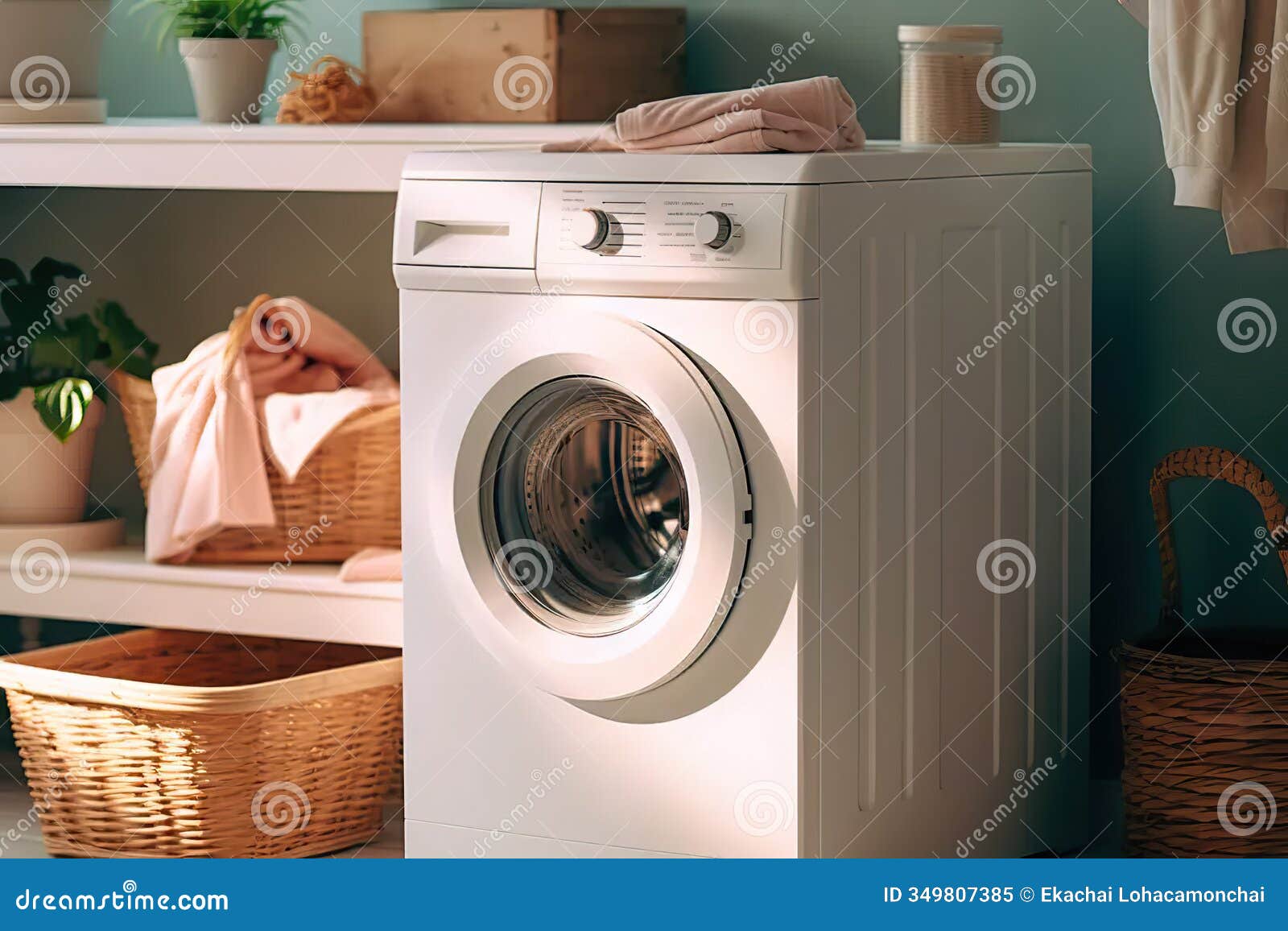 Efficiency And Order Interior Of A Light Laundry Room With Washing ...