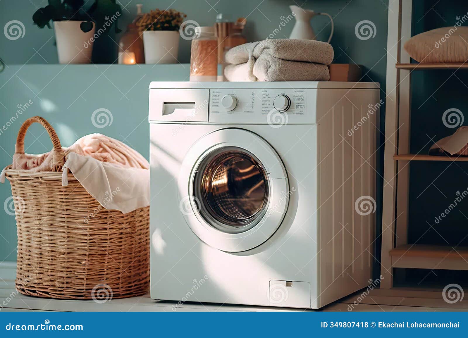 Efficiency And Order Interior Of A Light Laundry Room With Washing ...