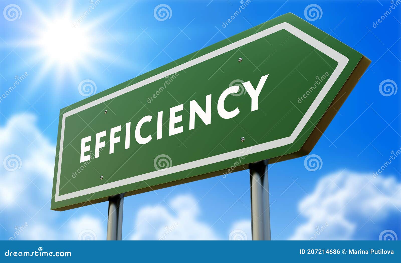 Efficiency Road Sign Against Clouds and Sunburst Stock Photo - Image of ...