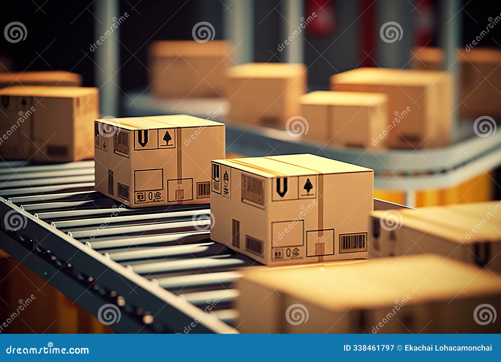 Efficient Automated Logistics Parcel on Conveyor Belt Illustrating ...
