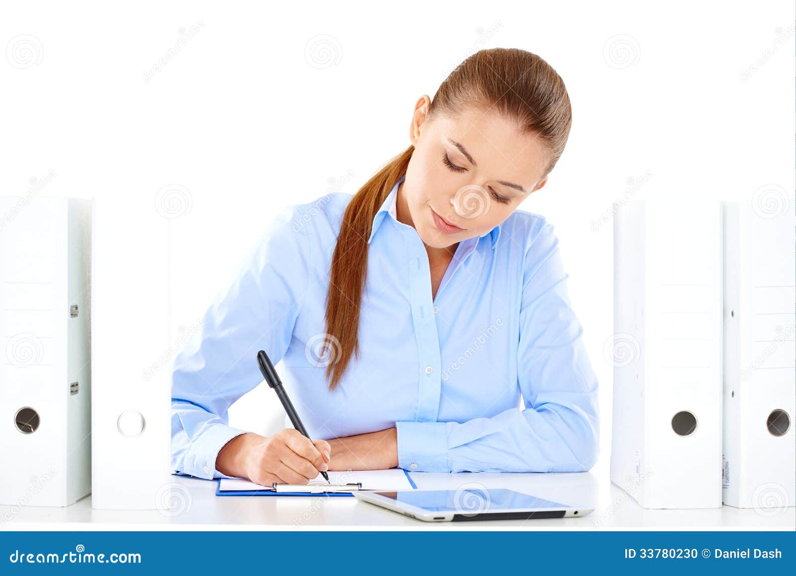 Efficient Businesswoman Working at Her Desk Stock Photo - Image of ...