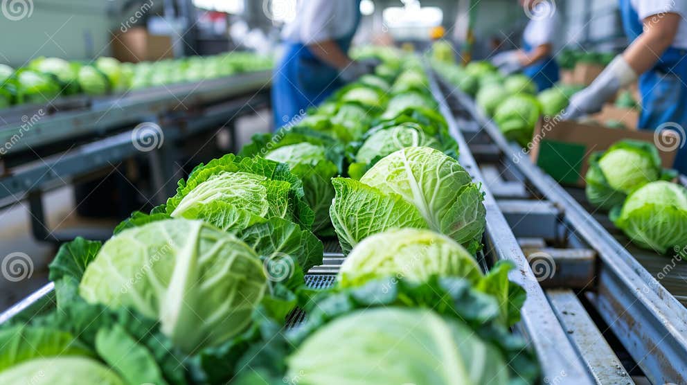 Efficient Cabbage Packaging Process in a Modern Facility Stock ...