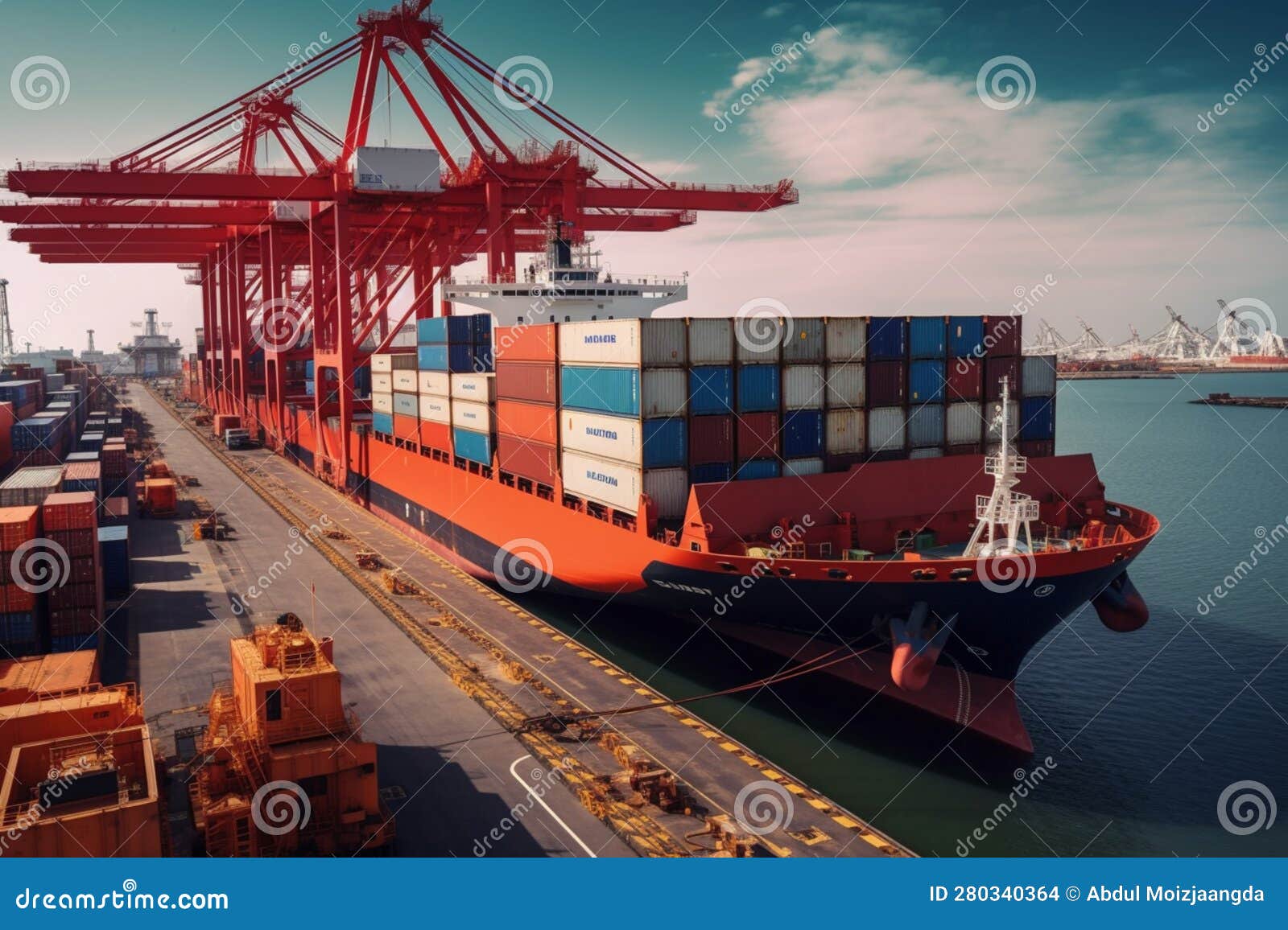 Efficient Cargo Handling Container Ship Loading And Unloading At Terminal Stock Illustration