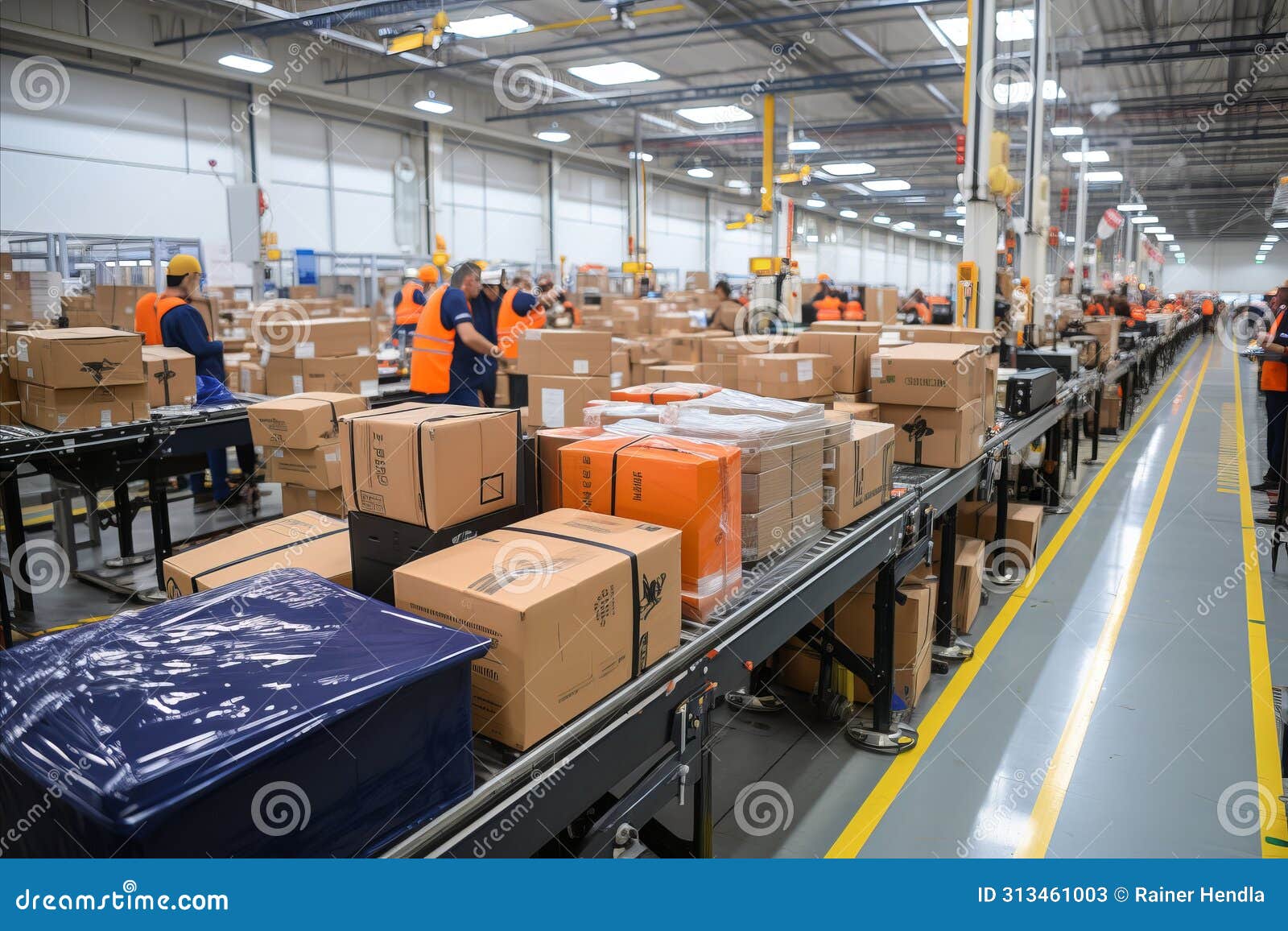 Conveyor-based Goods Sorting System in Warehouse with Workers in ...