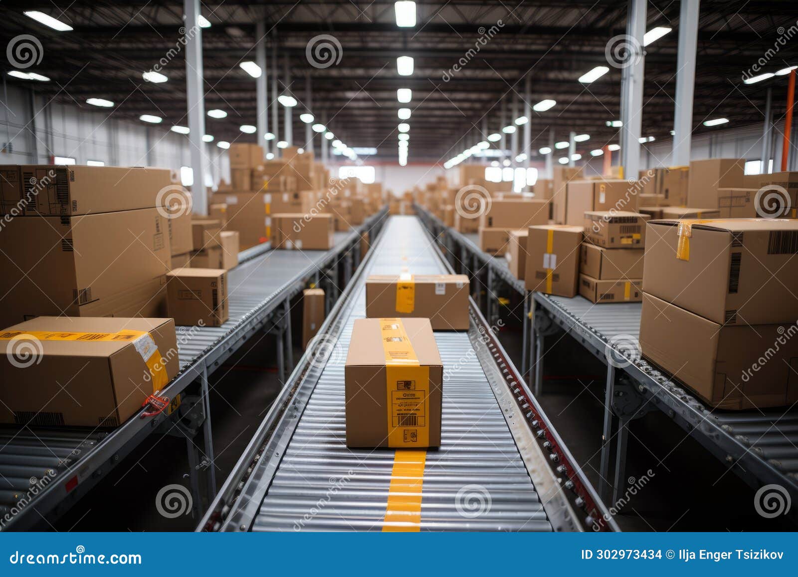 Efficient Conveyor Belt Seamlessly Transporting Cardboard Box Packages ...