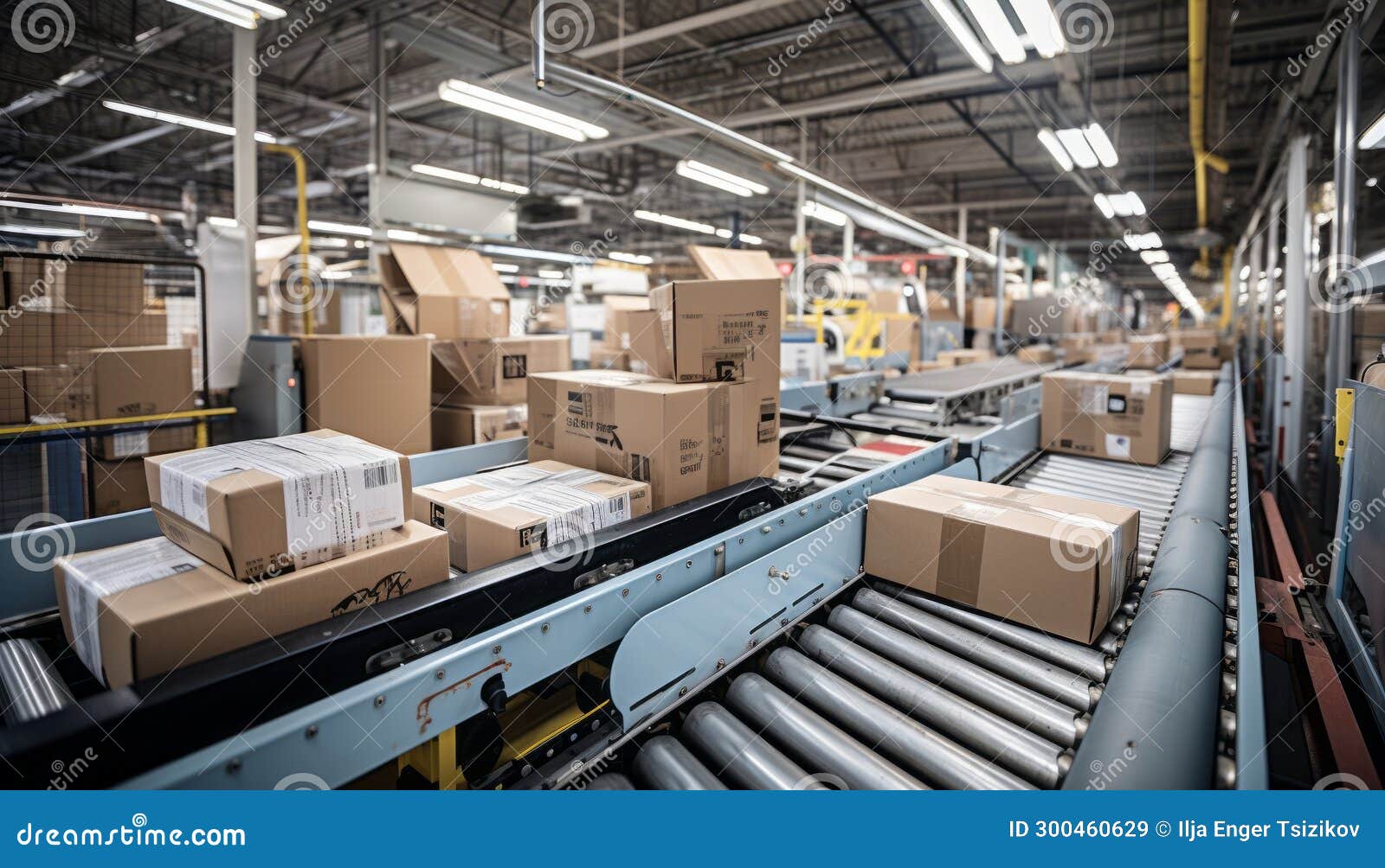 Efficient Conveyor Belt System Transporting Cardboard Box Packages in a ...