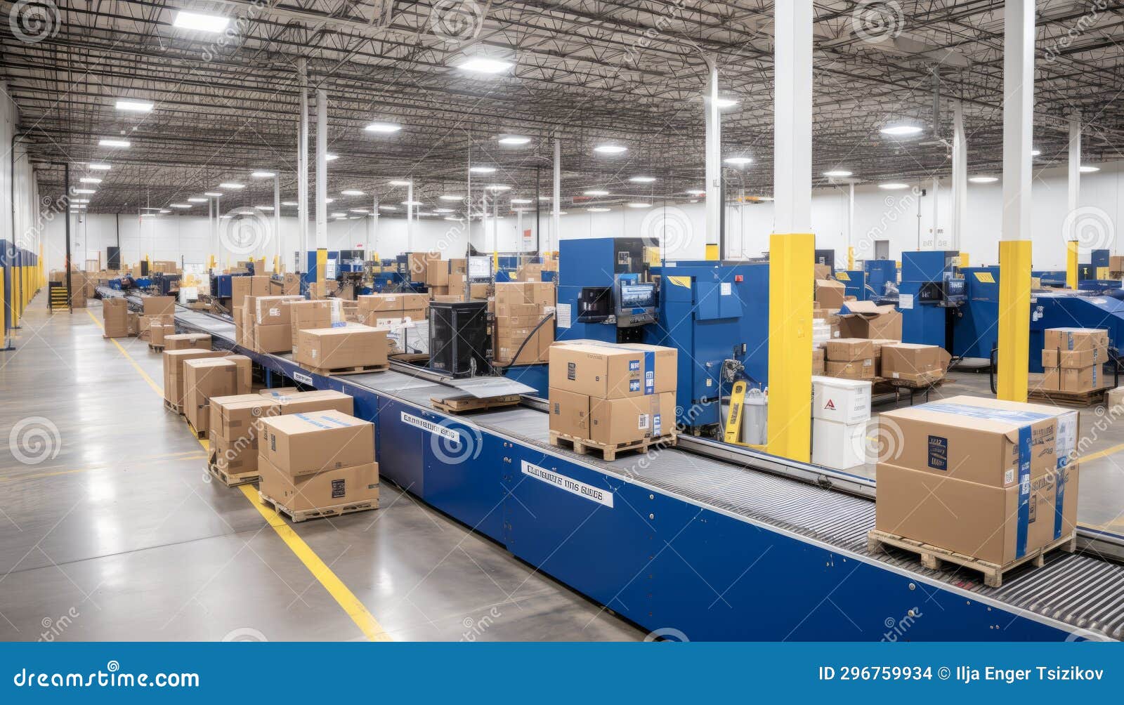 Efficient Conveyor System Transporting Packages in a Busy Warehouse ...