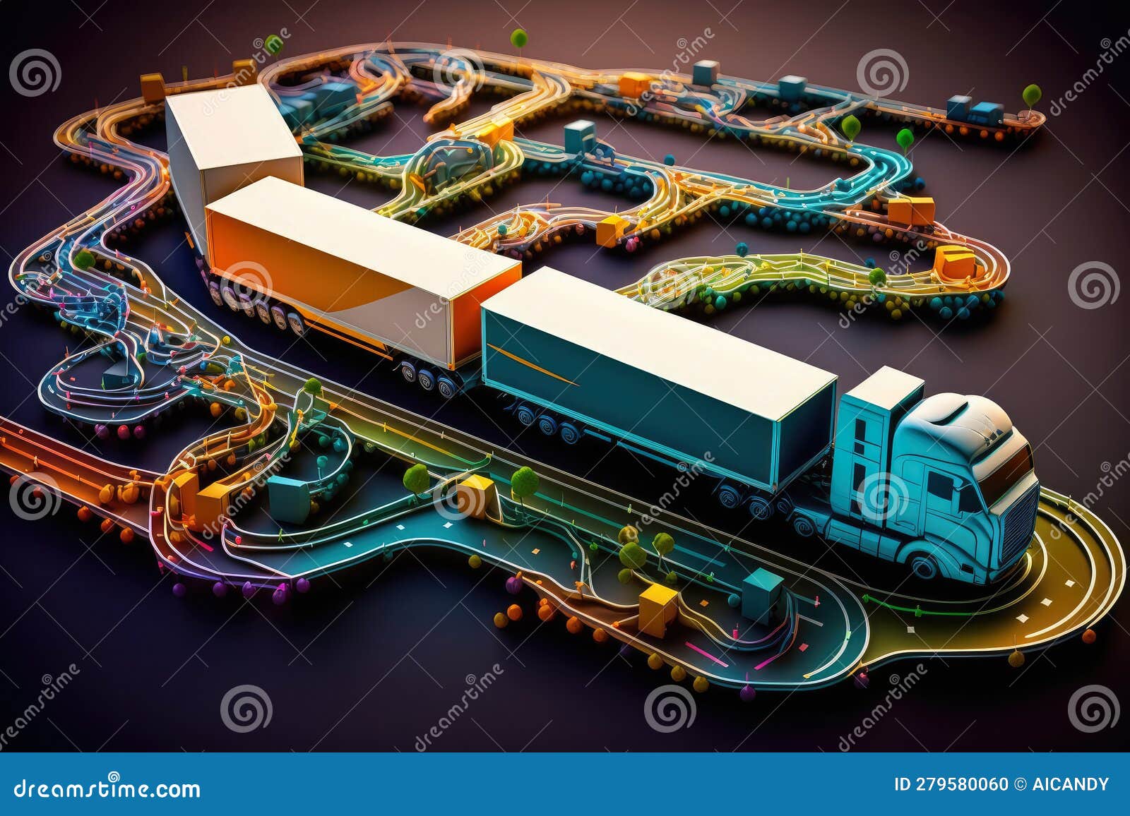 Efficient Delivery Pathways Abstract 3D Rendering Of A Logistics And ...