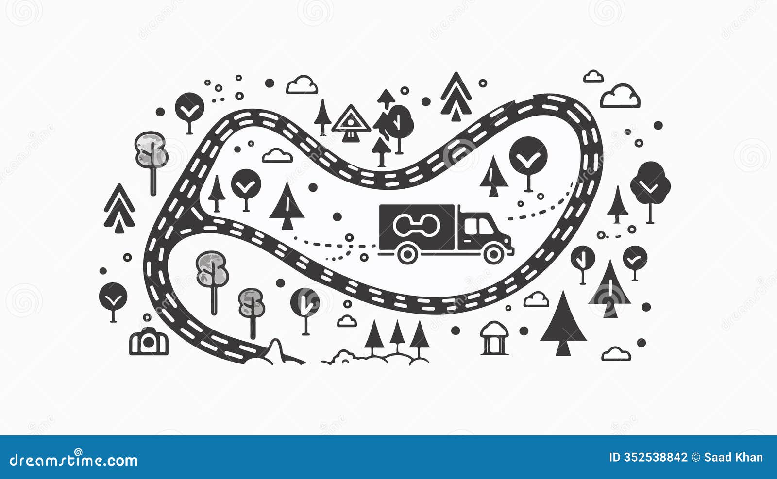 Efficient Delivery Route Map With Truck Transportation Vector ...