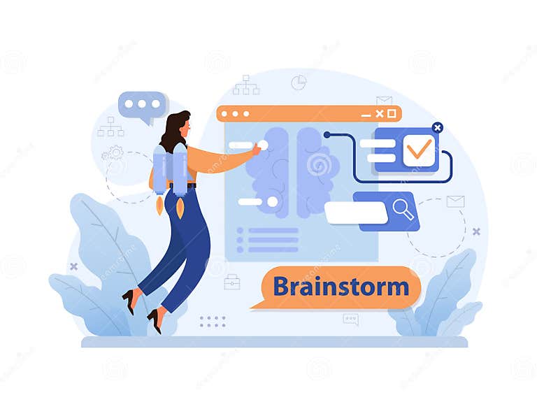 Efficient Digital Brainstorming in Action. Flat Vector Illustration Stock Vector - Illustration ...