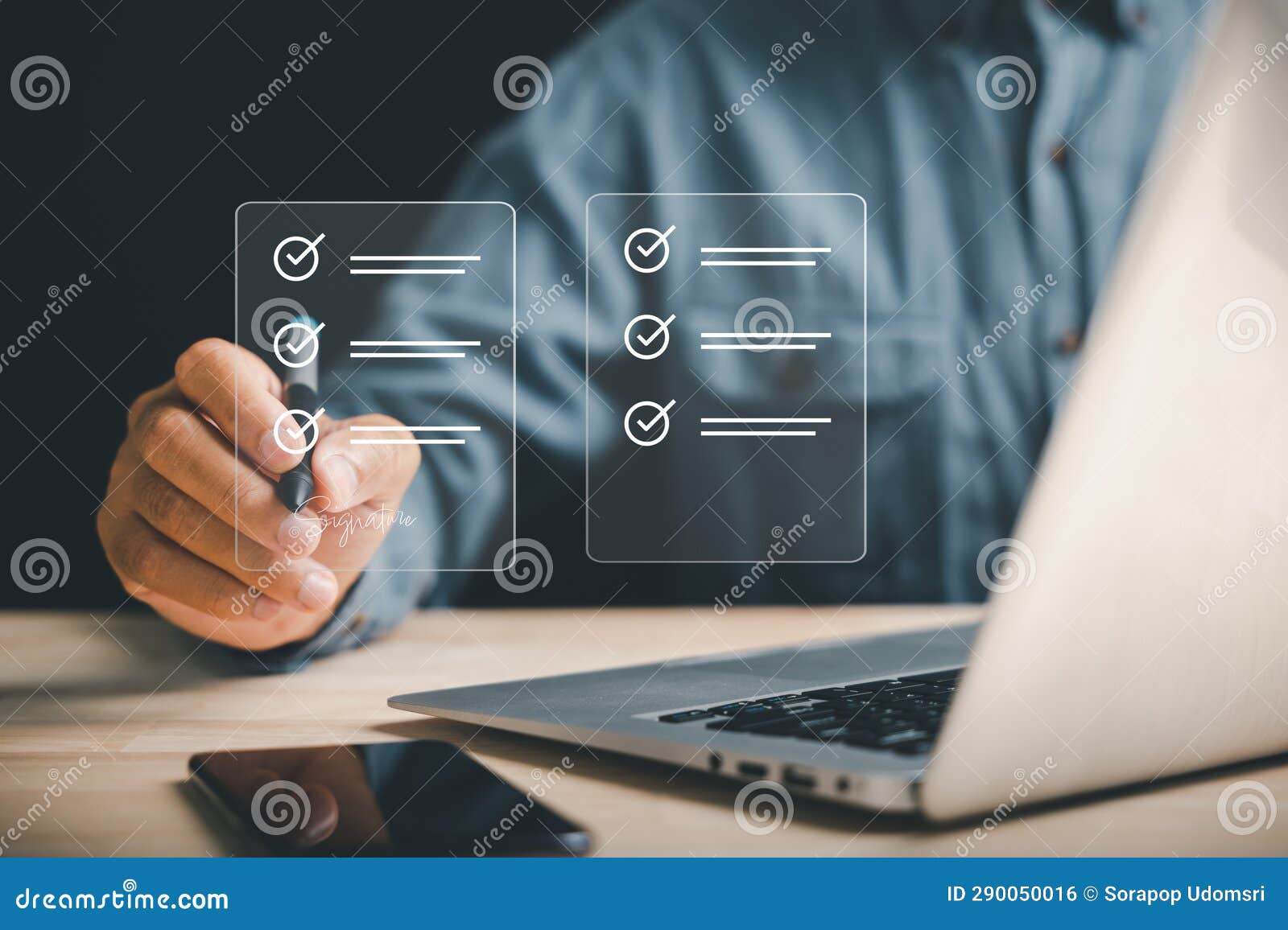 Efficient Document Management Businessman Uses Pen To Sign Electronic ...