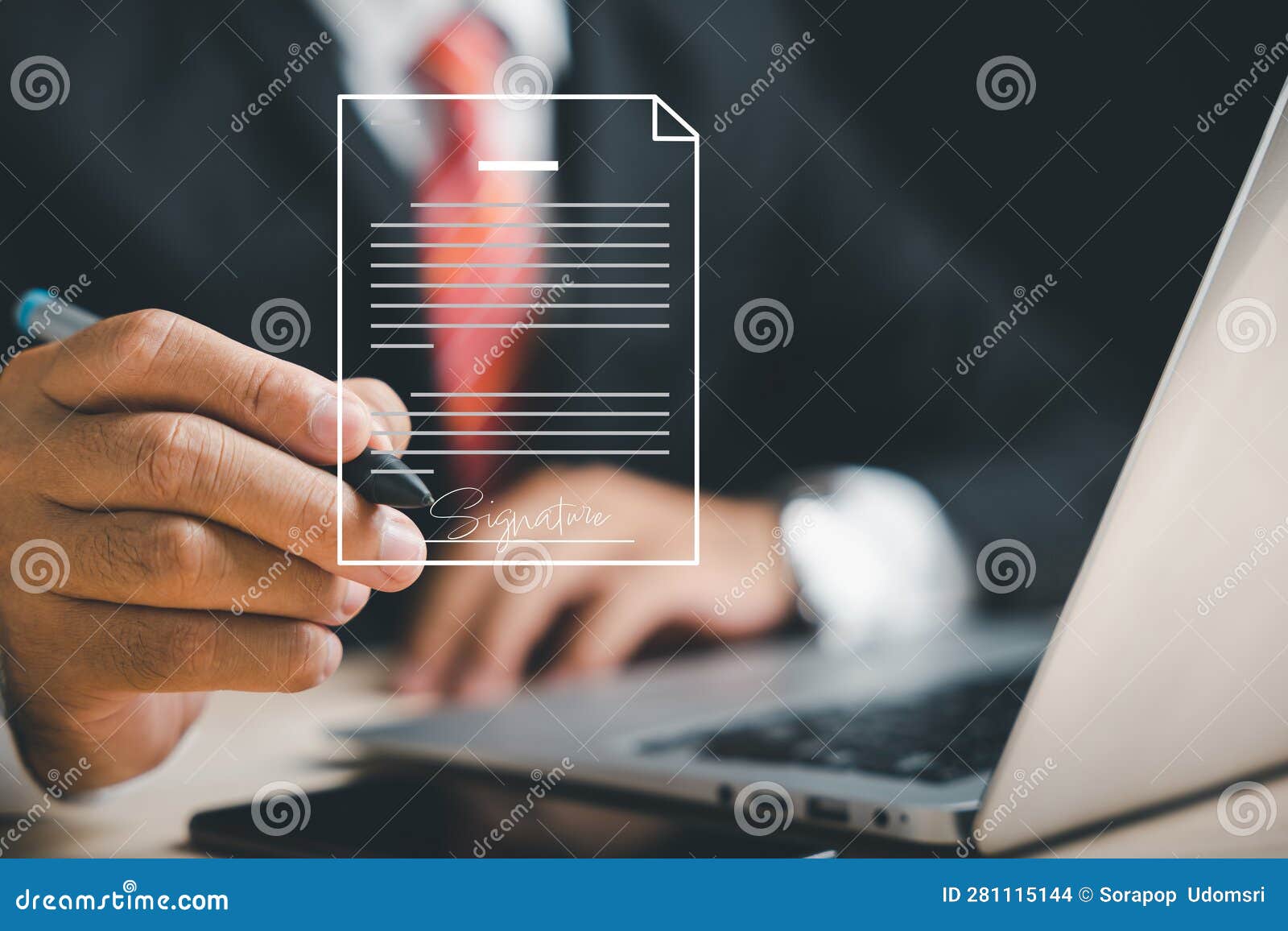 Efficient Document Management Businessman Uses Pen To Sign Electronic ...