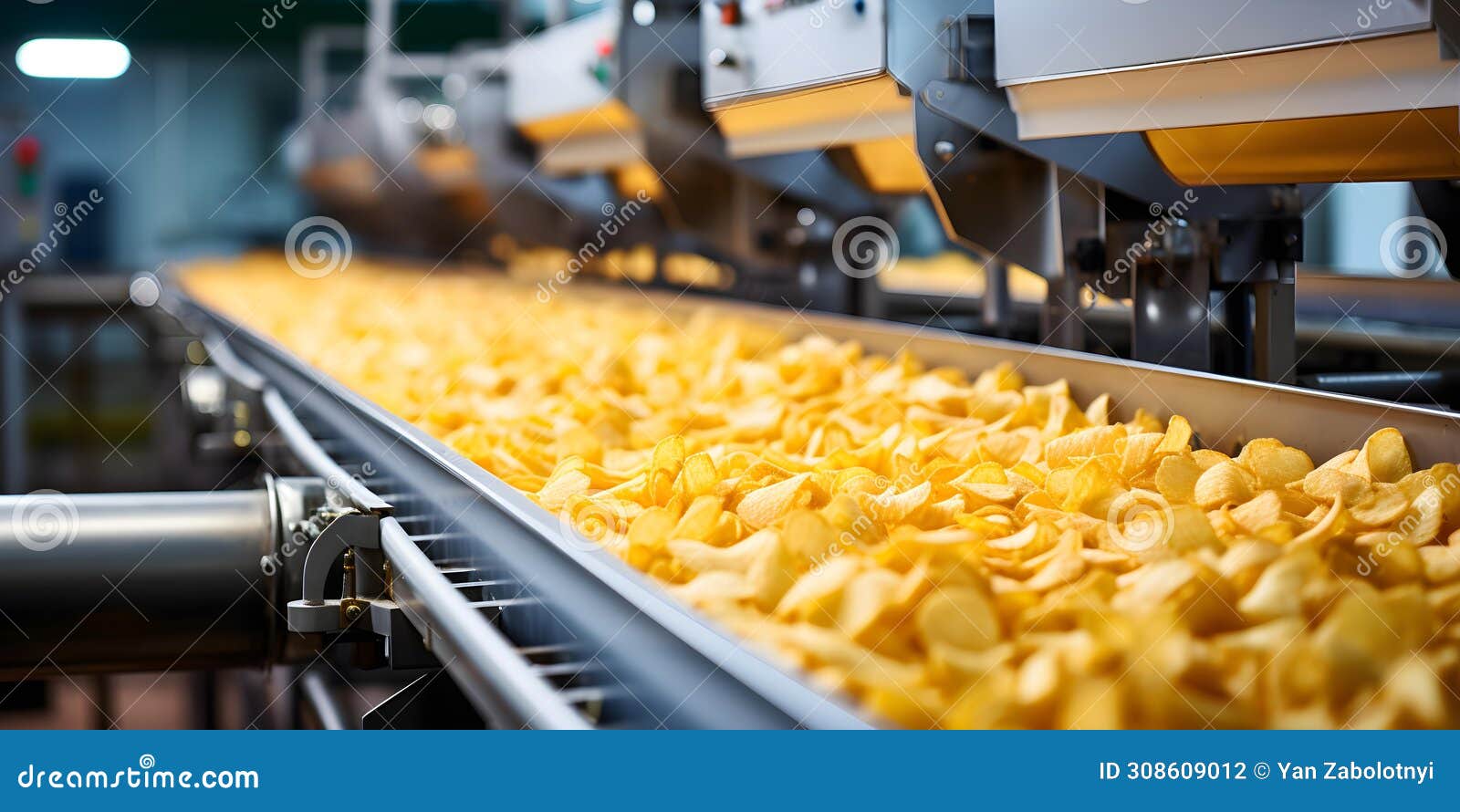 Efficient Factory Assembly Line Packaging Crispy Potato Chips on Moving ...