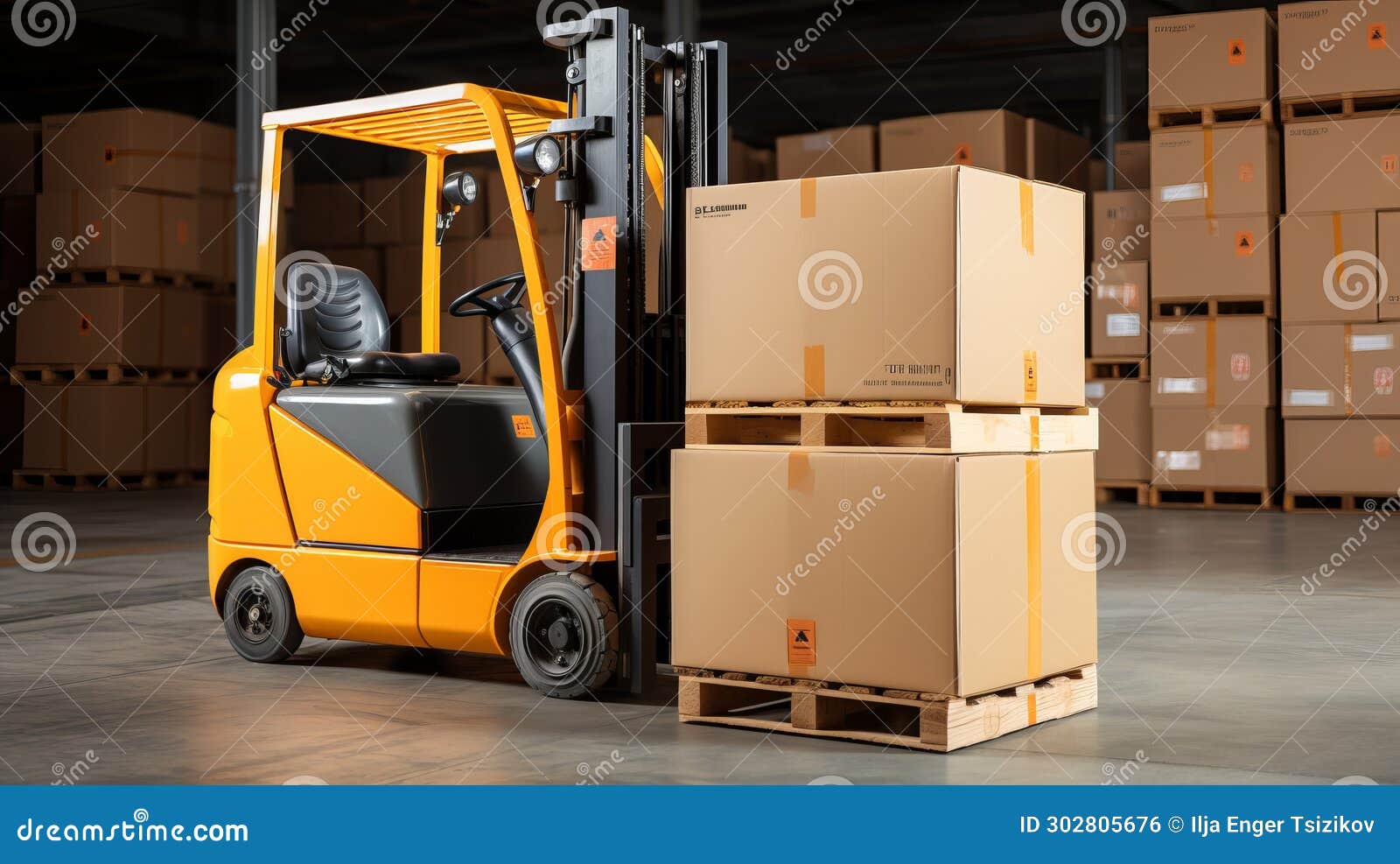 Efficient Forklift Operator Loading Cardboard Boxes with Stacker Loader ...
