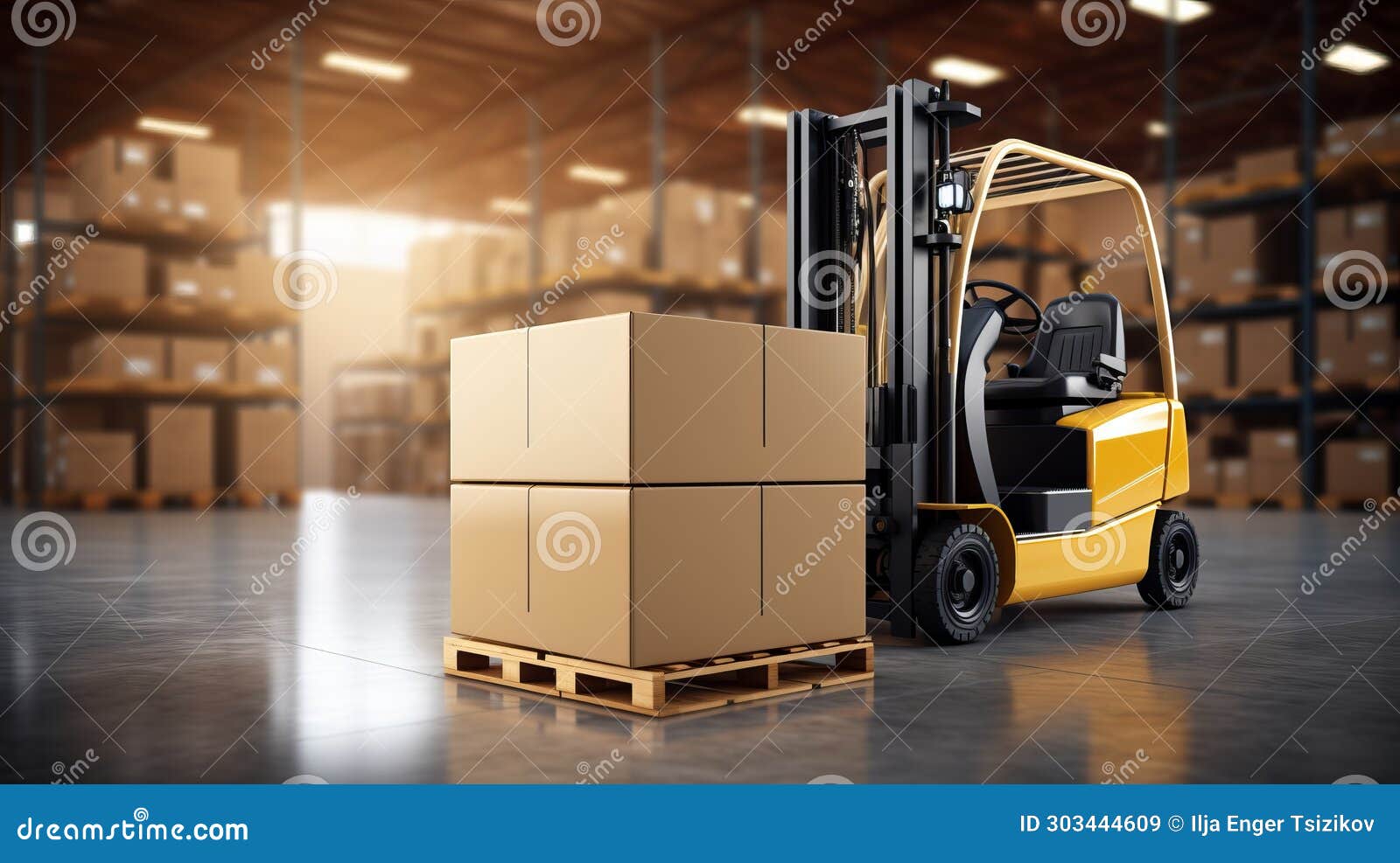 Efficient Forklift Stacker Loader Expertly Loading Cardboard Boxes in ...