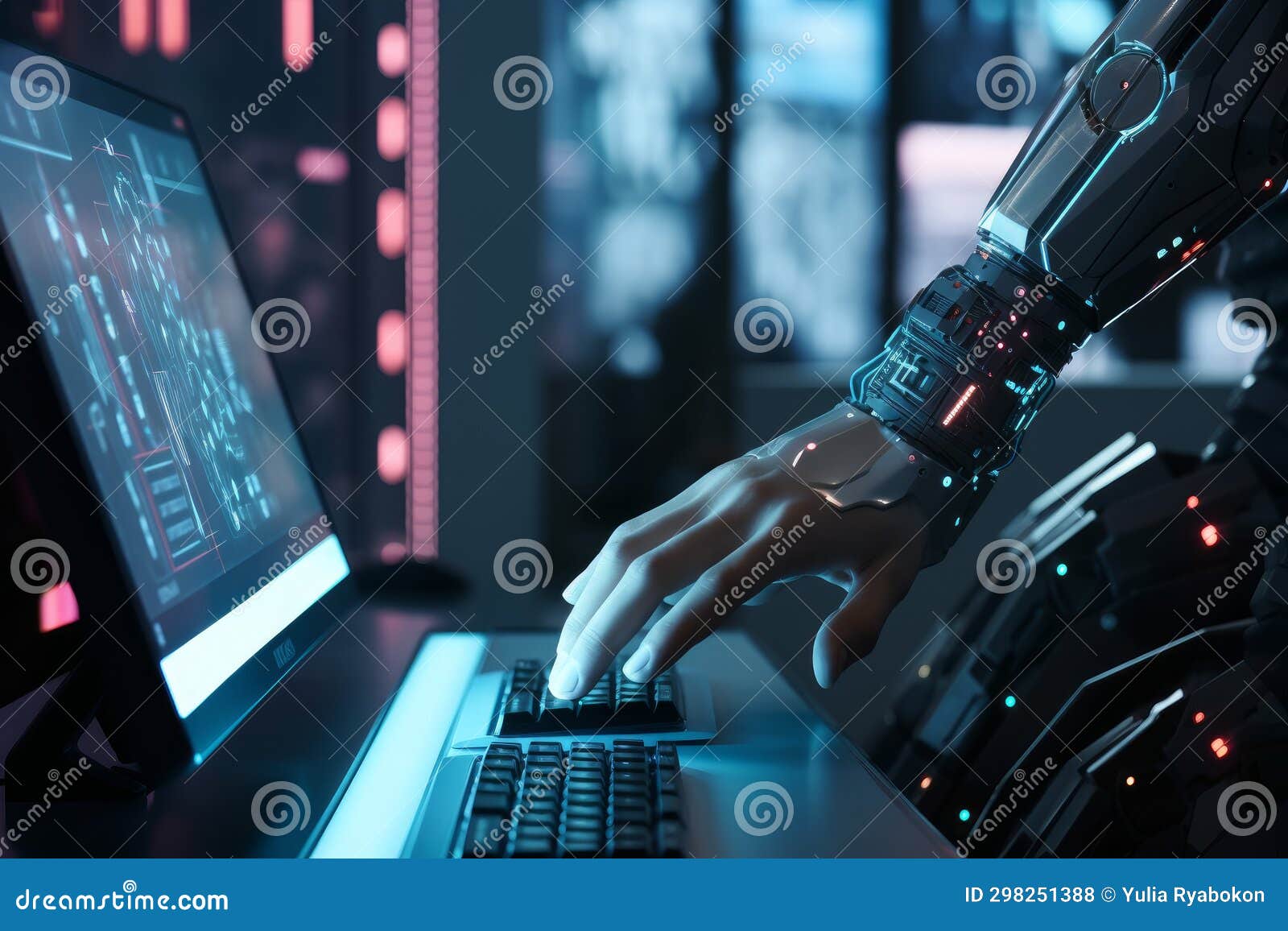 Efficient Hand Of Robot Touch Coding Monitor Science Stock