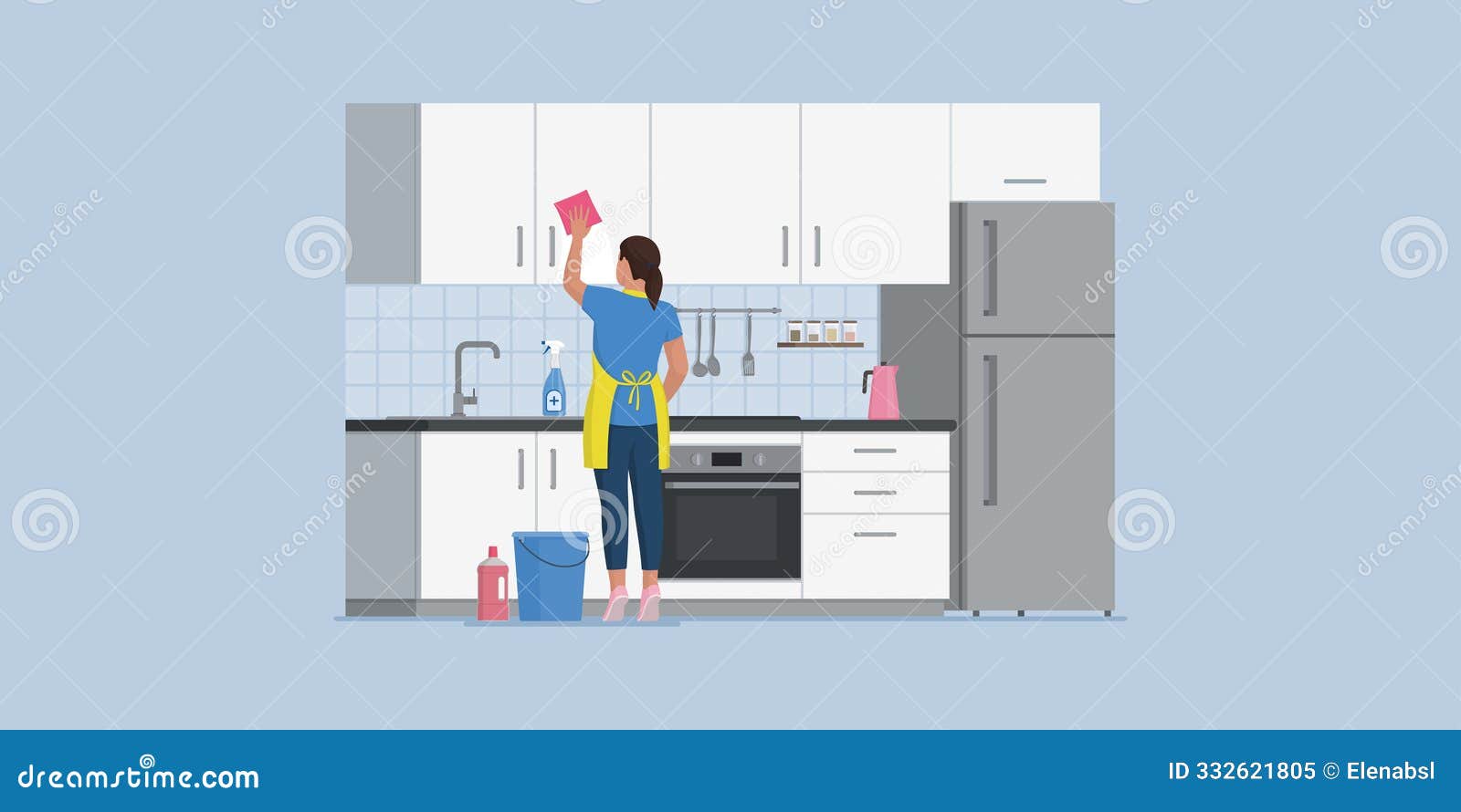 Housewife Cleaning Computer Table With Duster African American Woman ...