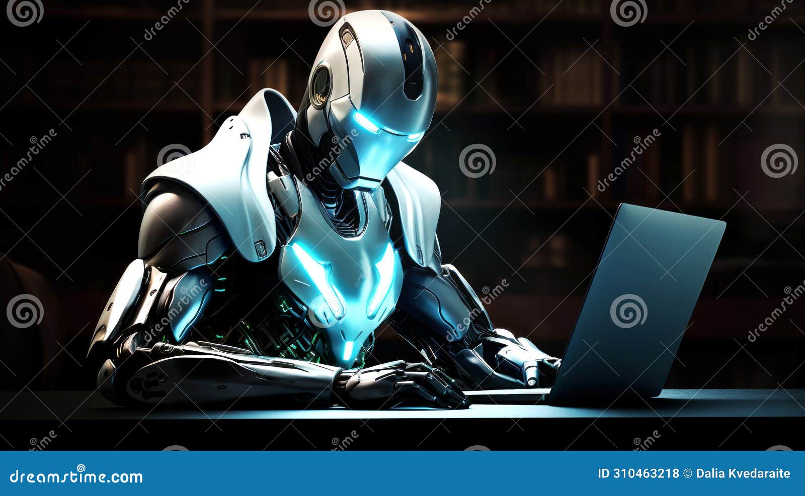 Efficient Humanoid AI Robot Working on Laptop while Collaborating with ...