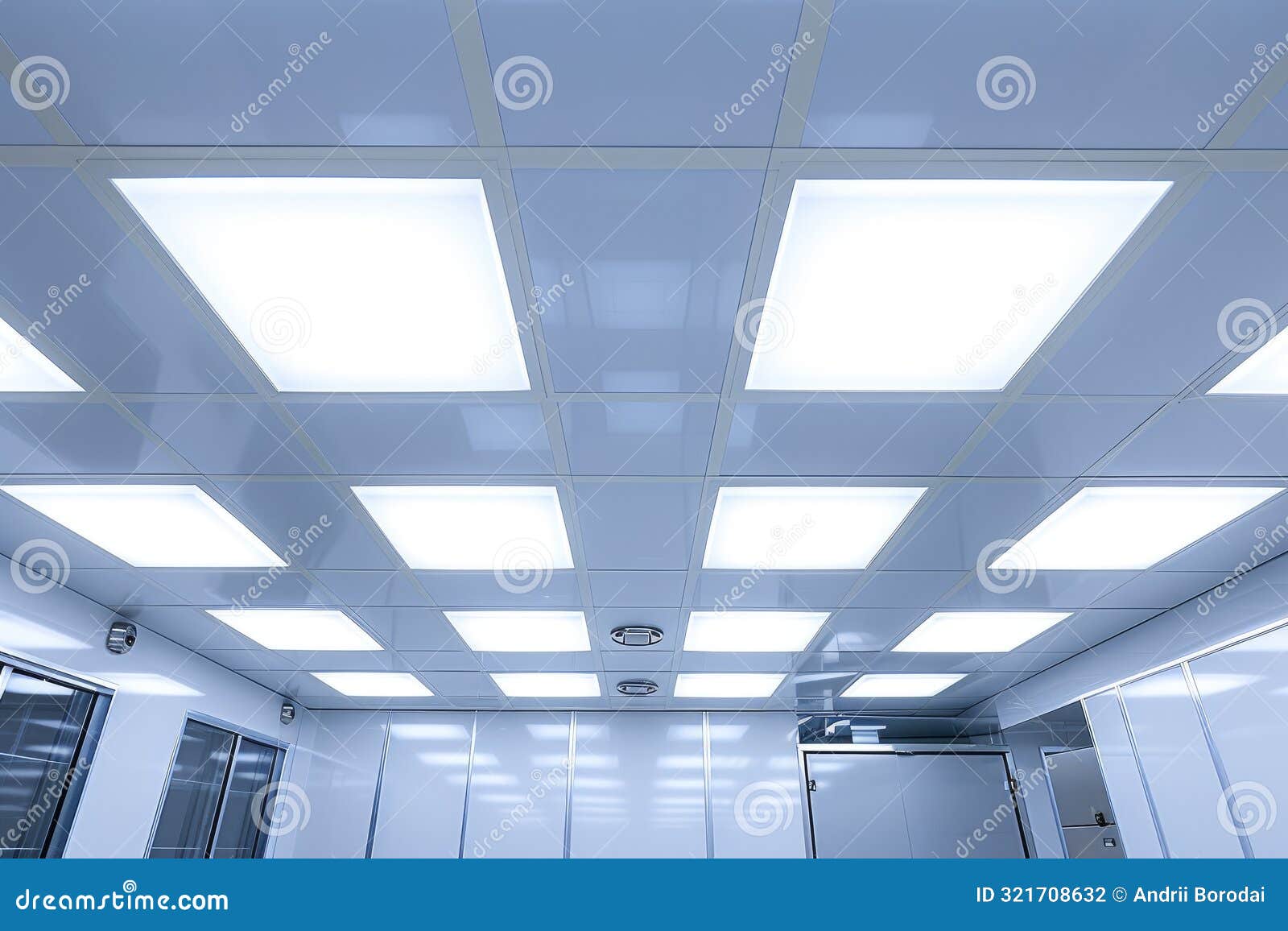 Efficient Illumination: Square Panel Cleanroom Ceiling. Stock ...