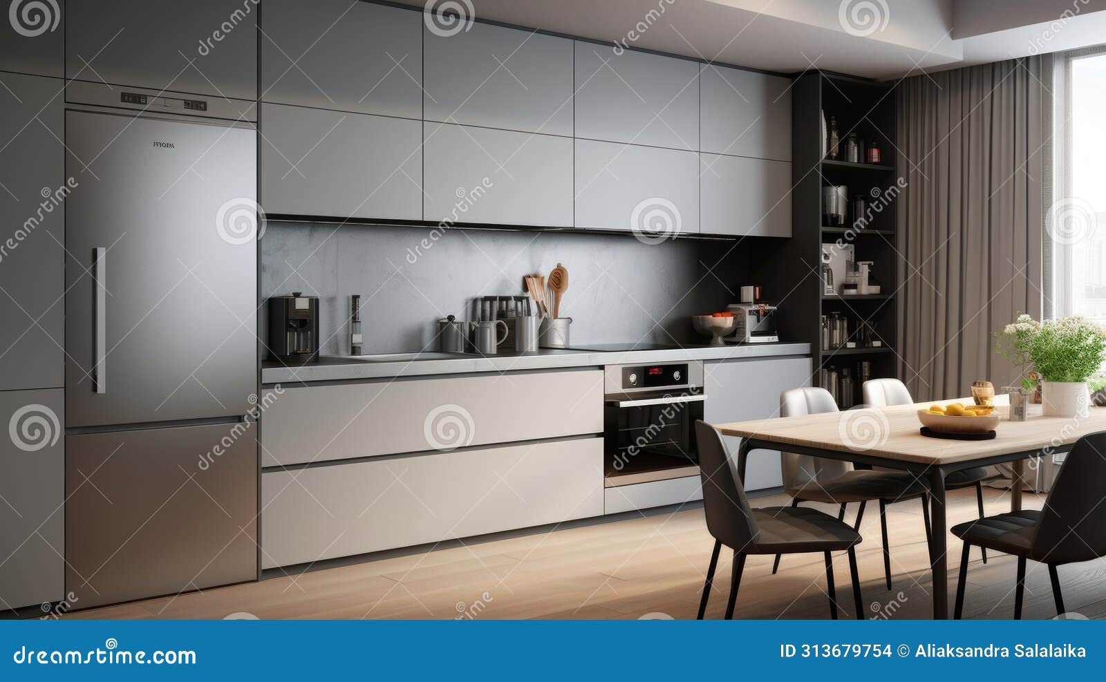 Efficient Kitchen Design with Modern Appliances, Tidy Cabinets, and ...