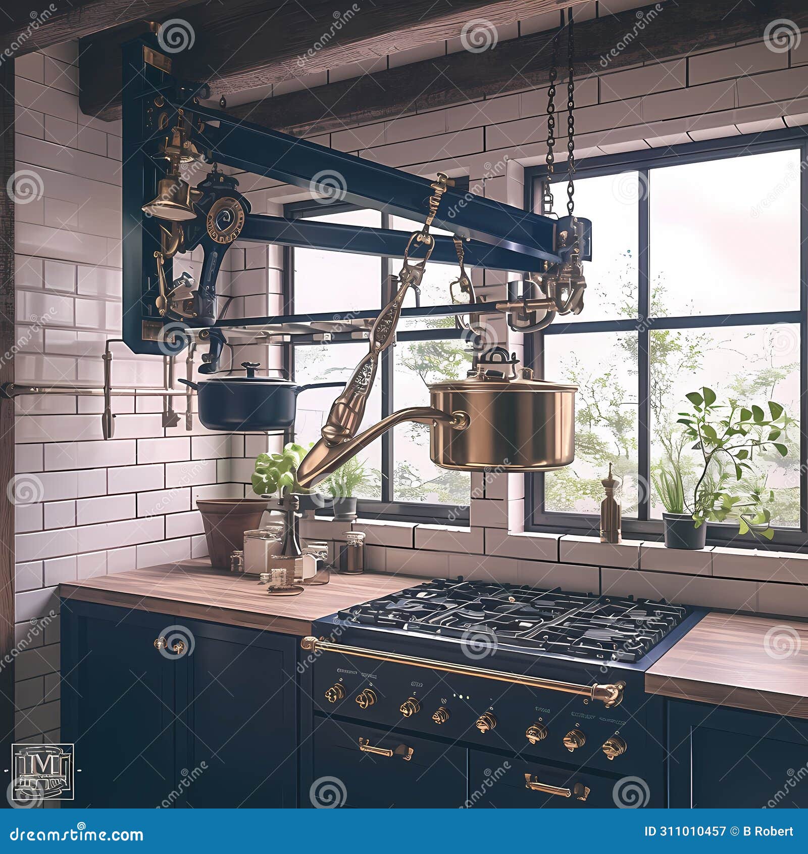 Efficient Kitchen Workflow: Pulley-Operated Pot Filler Stock ...