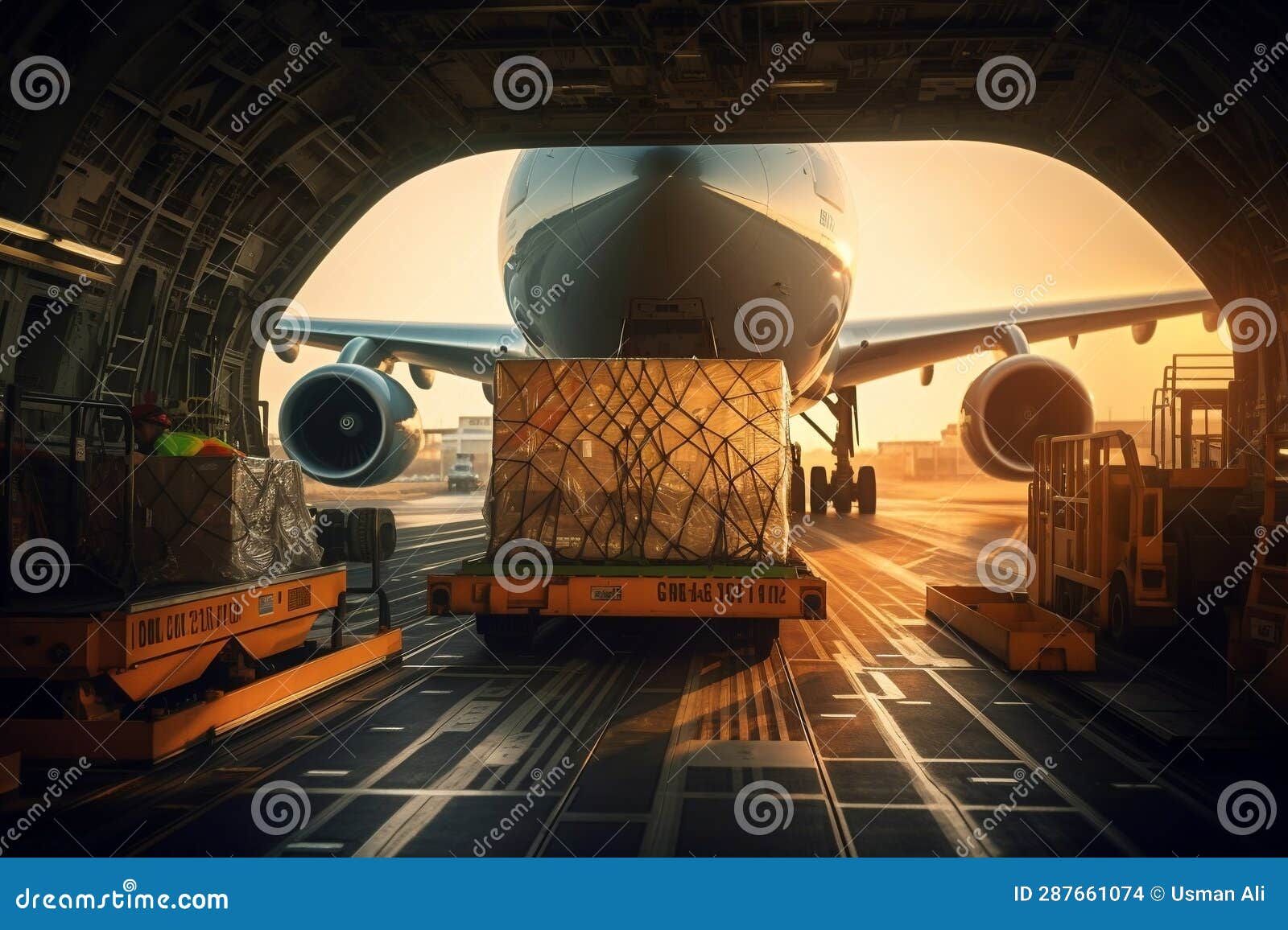 Efficient Loading Goods Being Loaded Onto a Cargo Plane. AI Stock ...