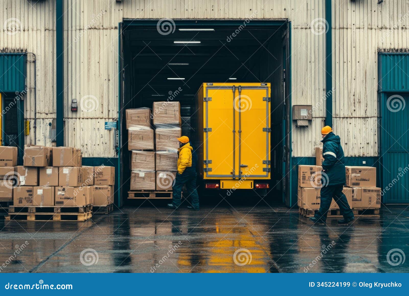 Efficient Loading and Unloading at a Distribution Center. Workers ...