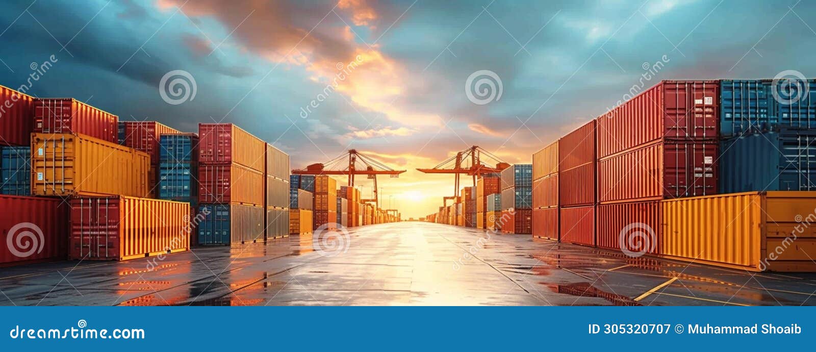 Efficient Logistics Container Terminal with Cargo Containers and Top ...