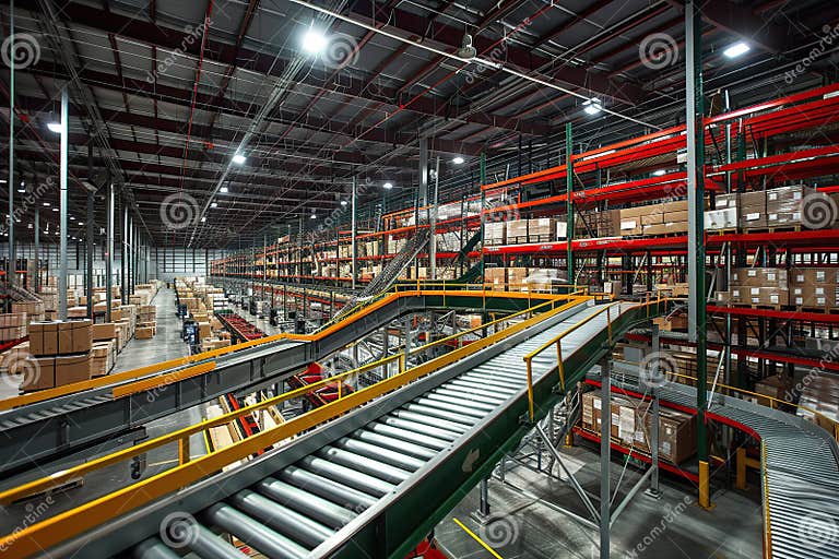 Efficient Logistics Hub with Crates, Conveyor Belts, and Precision ...