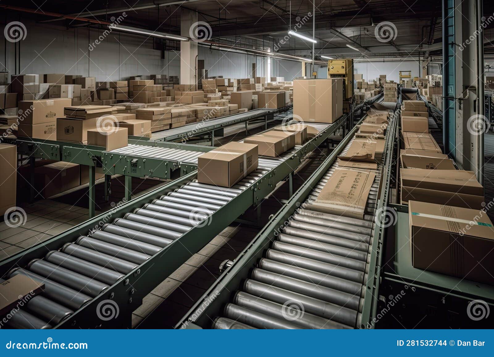 A Mesmerizing View Of Conveyor Belts In Motion, Swiftly Sorting Parcels With Precision And ...